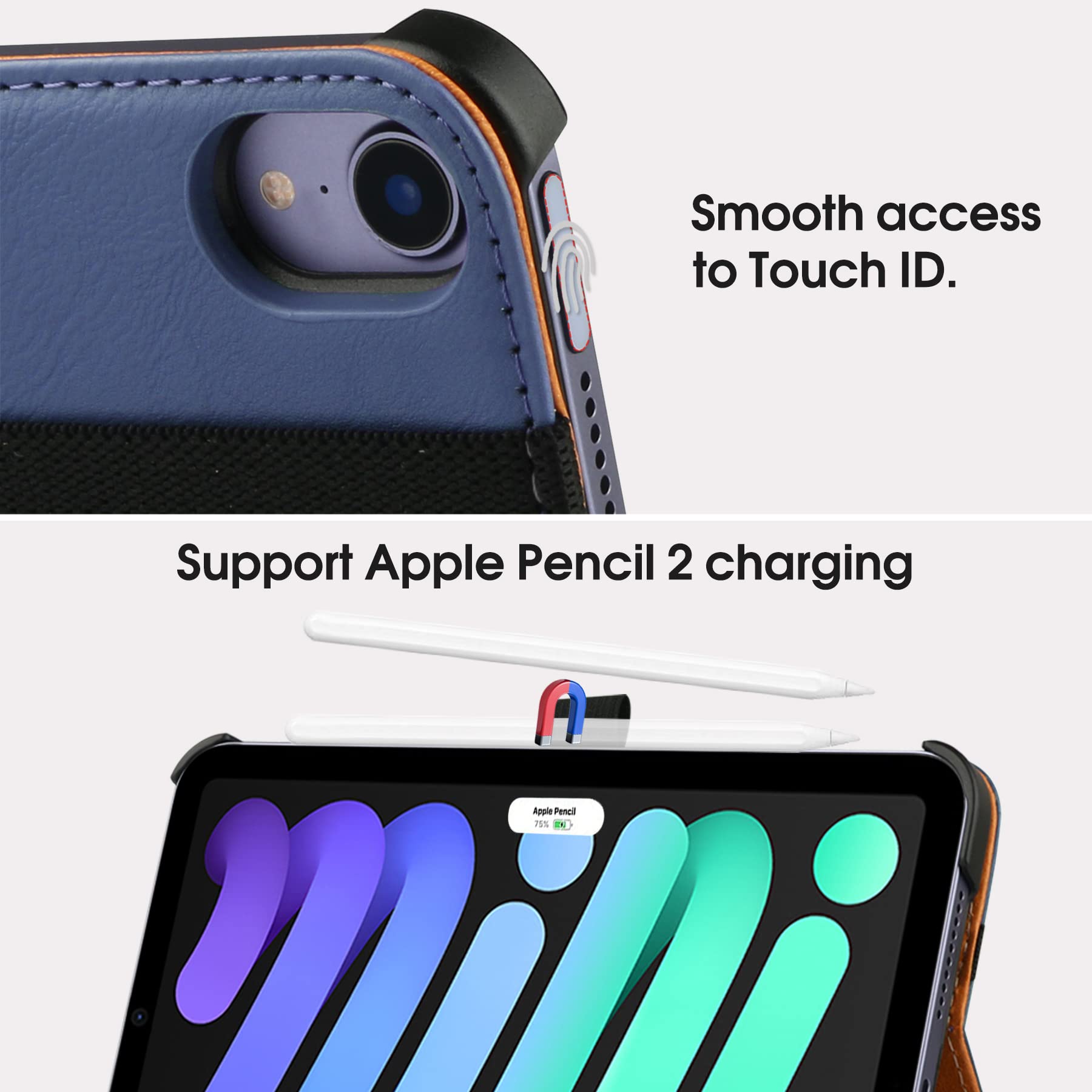 FANRTE iPad Mini 7 Case (A17 Pro) 2024, iPad Mini 6 Case 2021, iPad Mini 7th/6th Generation Case 8.3 Inch,Premium PU Leather Folio Stand Cover with Pencil Holder and Multi-Viewing Angles(Dark Blue)