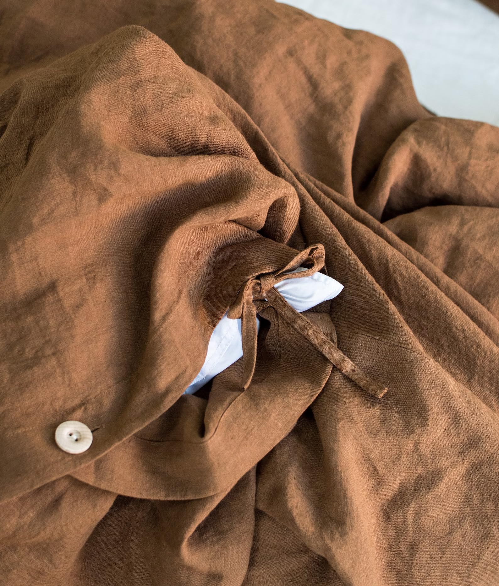 Linen Bedding Set in Tobacco, Duvet Cover and 2 Pillowcases Set, King, Queen, Twin, Full, Double, Single Size, Tobacco Brown Linen Bedding (King-90X104)