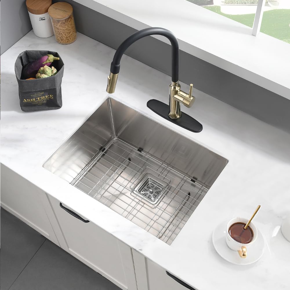 BoomHoze Undermount Laundry Utility Sink, 24"x19"x12" Deep Laundry & Utility Room Sinks 16 Gauge Stainless Steel Laundry Sink Undermount Kitchen Sink Outdoor RV Sink