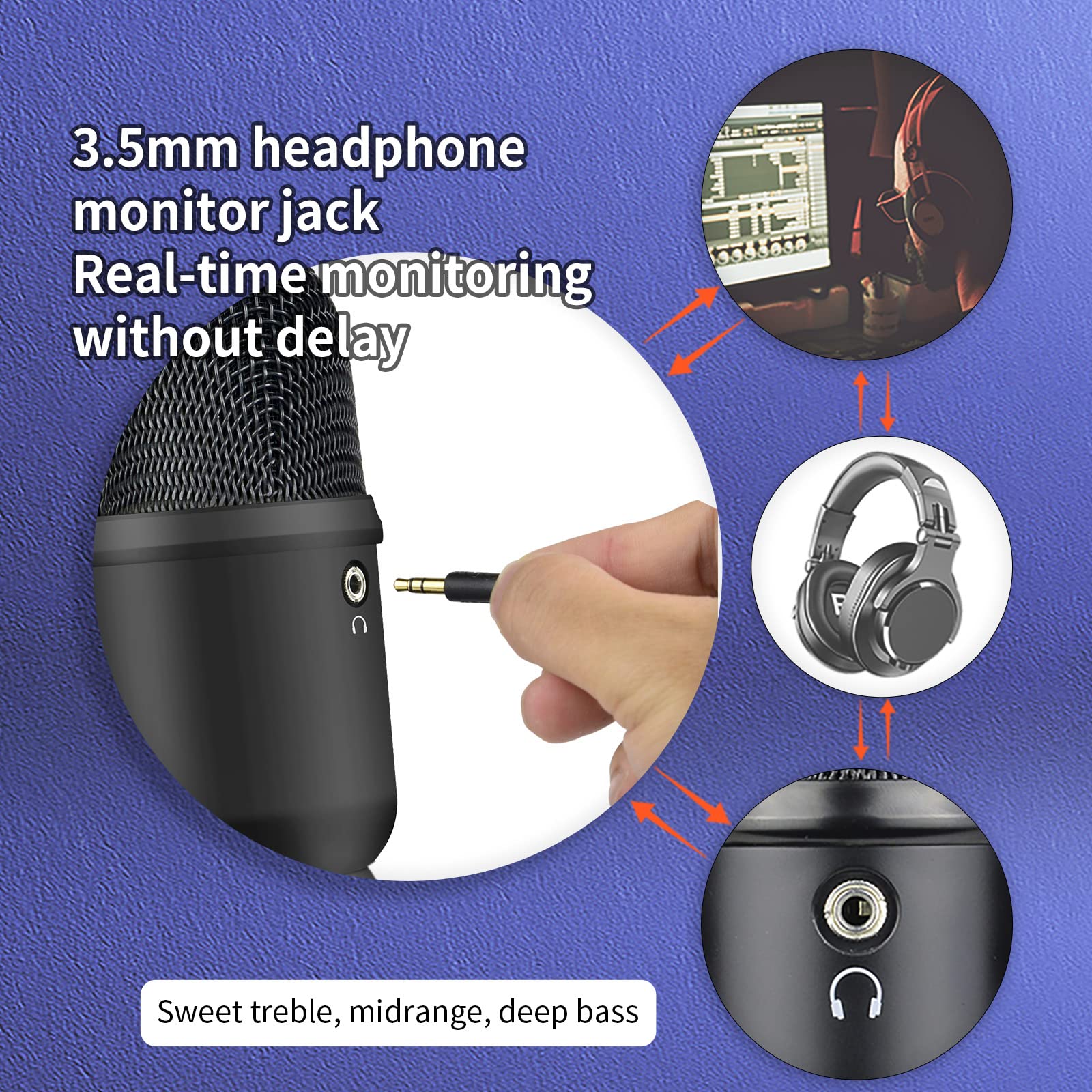 DNZPFU D Professional USB Condenser Microphone for Computer and Mac - Supercardioid Pickup Pattern, Mic Gain Control, Mic Monitoring, Ideal Recording