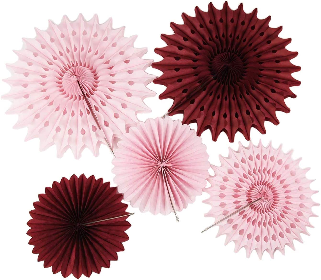 Burgundy Pink Birthday Party Decorations/Fall Bridal Shower Decorations/Valentines Day Decor/7pcs Burgundy Cream Pink Pinwheels Tissue Paper Fans Fall Bachelorette Party Decorations/Burgundy Wedding