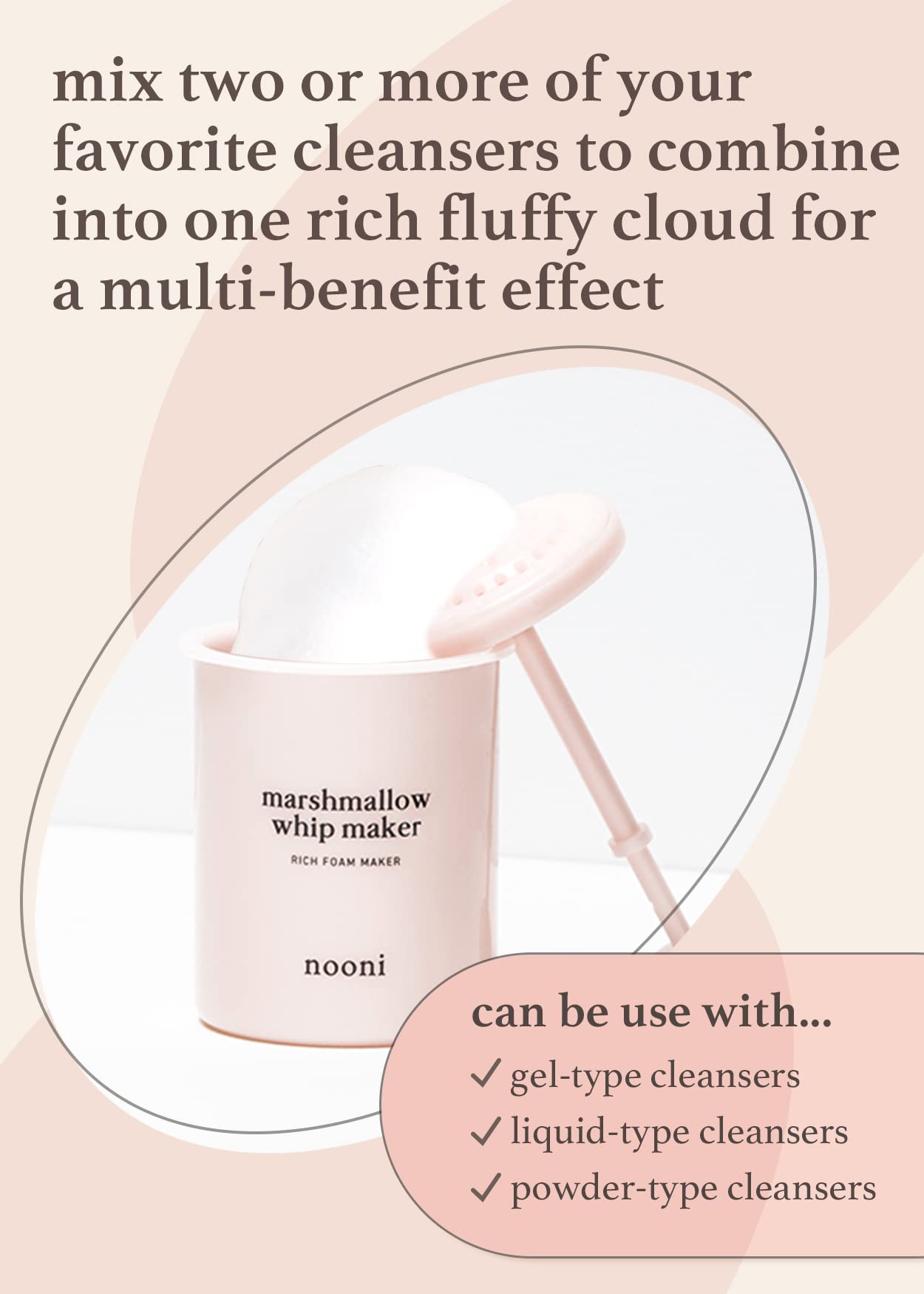 NOONI Facial Cleansing Tool - Marshmallow Whip Maker | Gentle Deep Cleanser For Skincare, Rich Foam Maker For Face Wash, Easy to Use, 1 Count