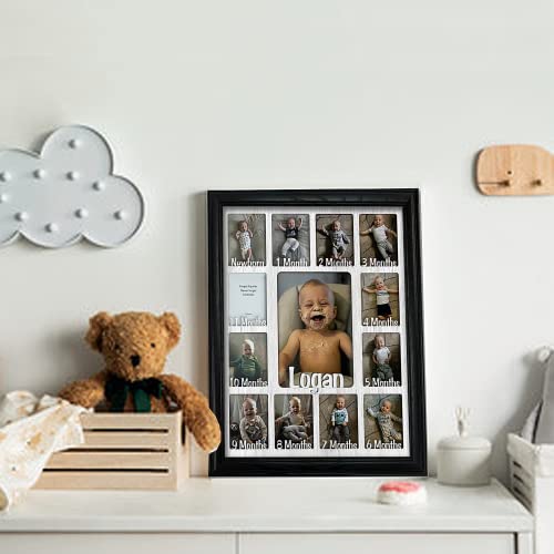 Northland My First Year Photo Frame | Personalized - Add Any Name | 12 Month Picture Frame for Babys First Year | Twelve 2.5" x 3.5" Newborn Photos and 5" x 7" | Milestone | Black Frame White Mat