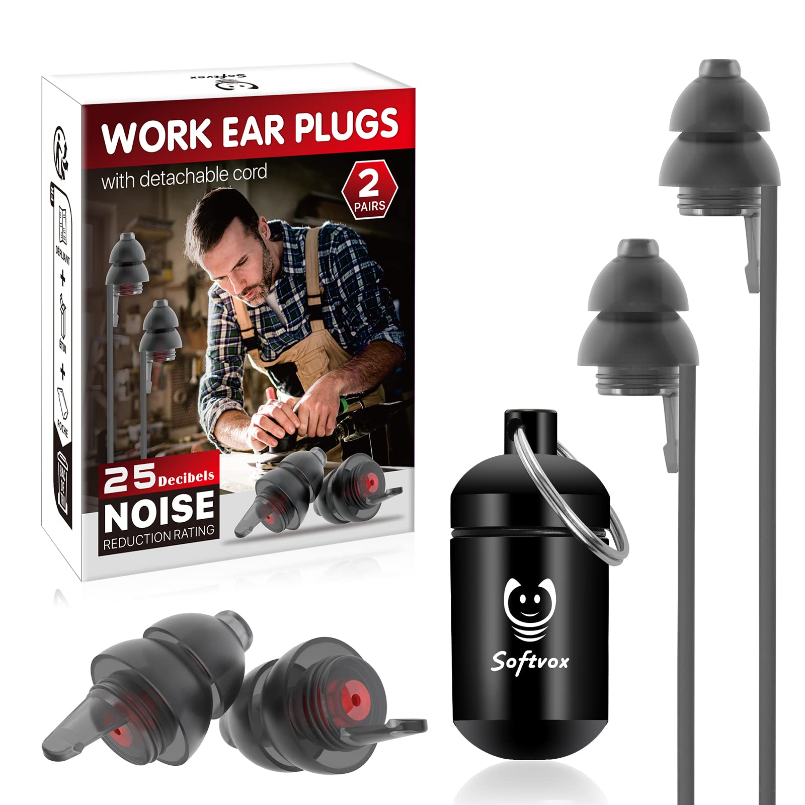 Concert Earplugs High Fidelity Music Ear Plugs 2 Pairs, 100X Reusable Noise Reduction Ear Plugs, Hearing Protection for Musicians, DJs, Festival, Raves, Drummers, Loud Noise -2 Sizes Fit All Ear Canal