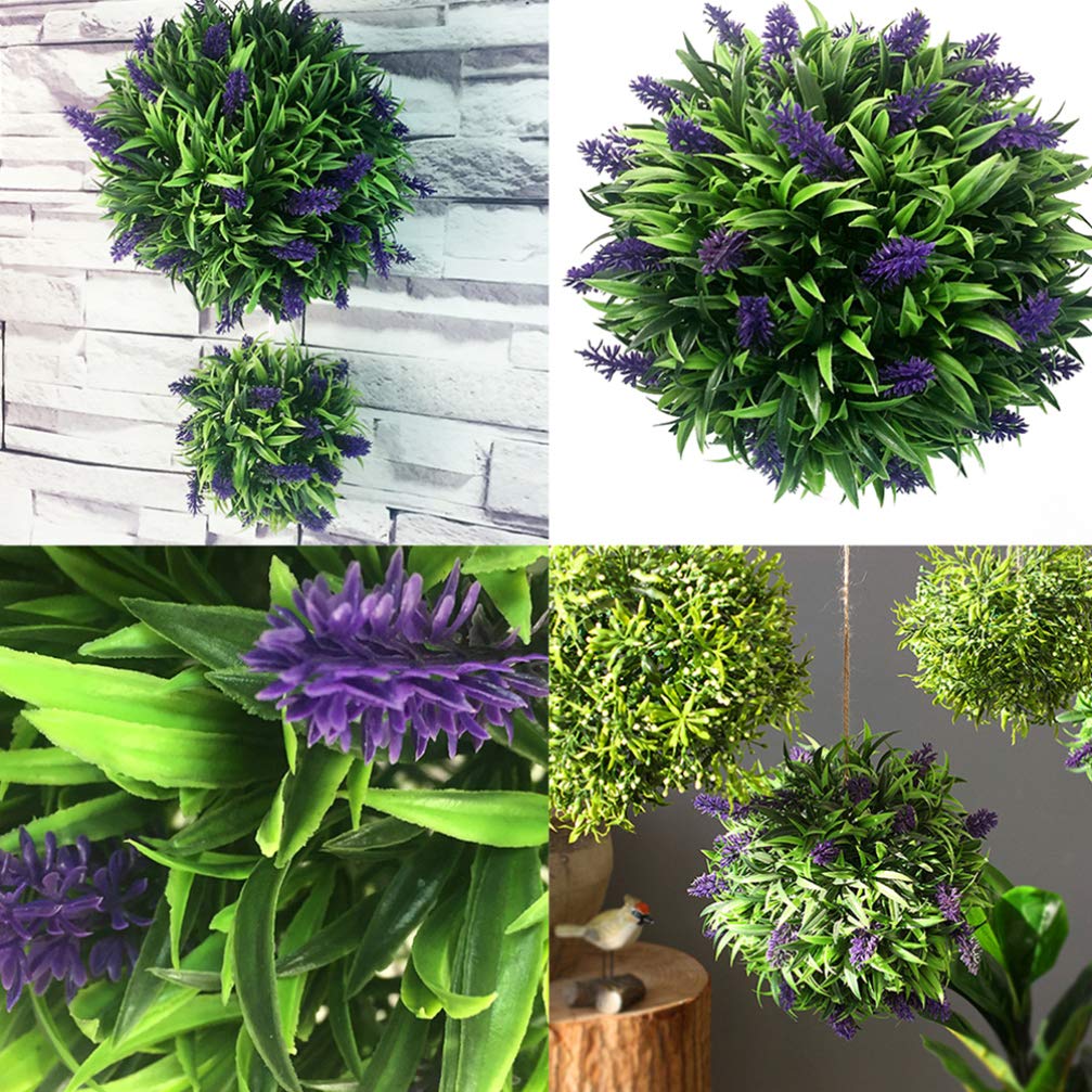 DOITOOL 2pcs Artificial Topiary Lavender Ball Fake Plant Topiary Ball Lavender Decorative Hanging Balls Round Ornaments Balls for Courtyard Garden Gate Balcony Wedding and Home Decoration 20cm