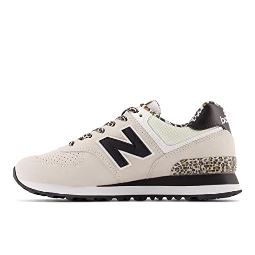 New Balance Women's 574 V2 Animal Print Sneaker, White/Black, 5.5