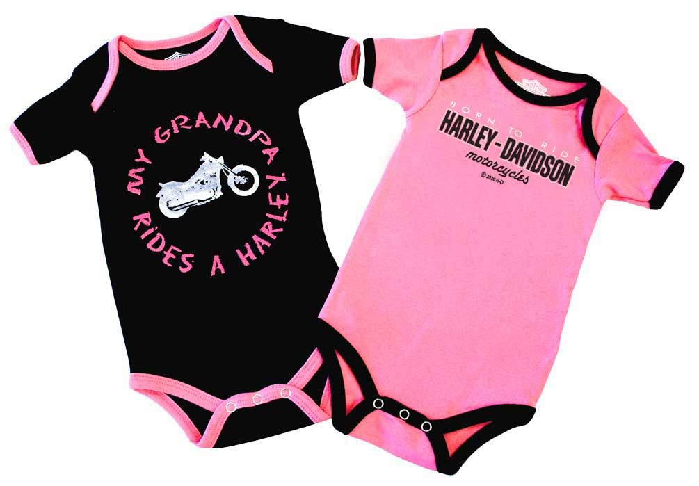 Harley-Davidson Baby Girls' Grandpa Rides A Harley Creeper 2-Pk 1103054 (9/12M) Pink