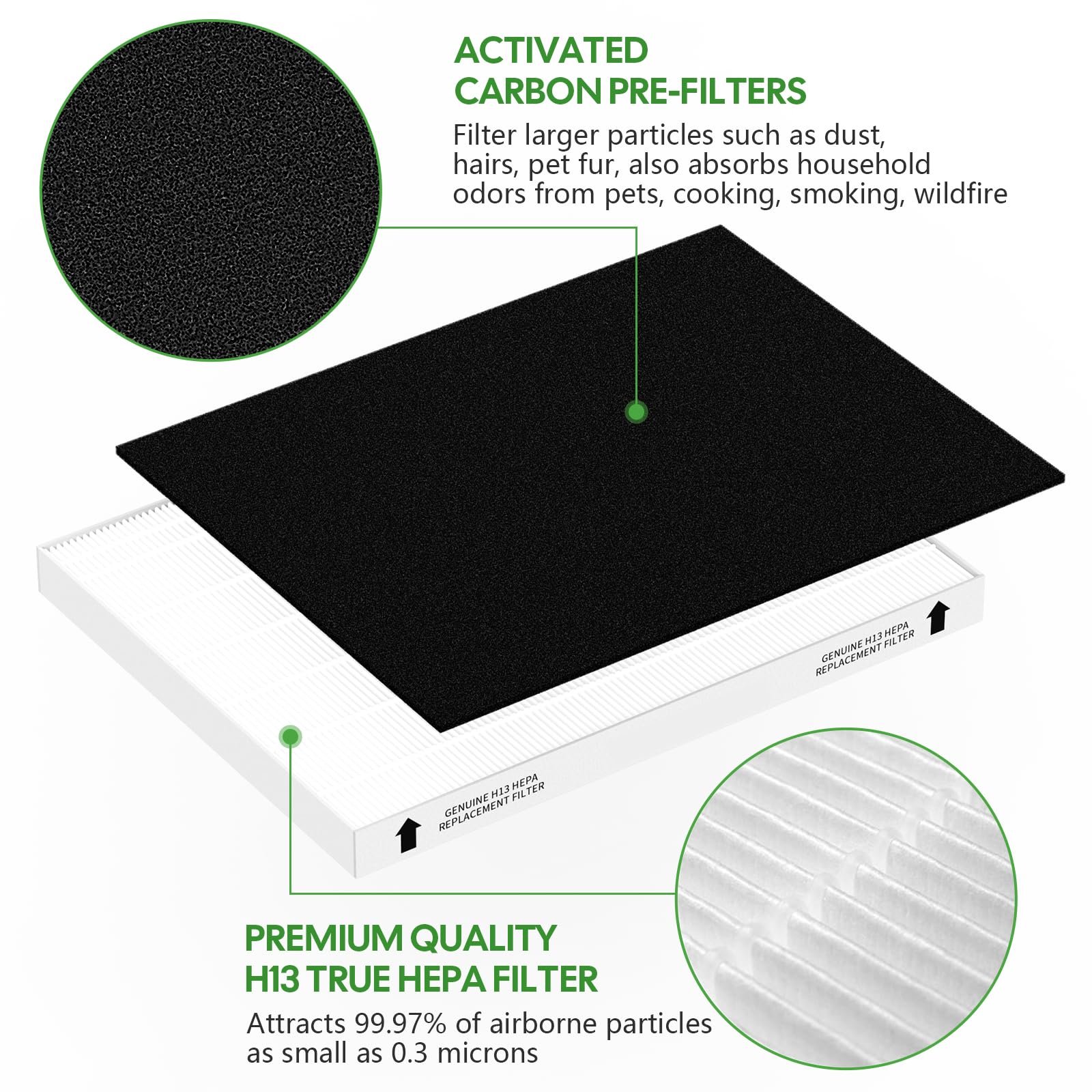 CFKREYA 2 Pack True HEPA Replacement Filters 9287101 Compatible with Fellows Aeramax 190, 200 and DB55/DX55 Purifier, 2 HEPA Filters & 6 Extra Carbon Pre-Filters.