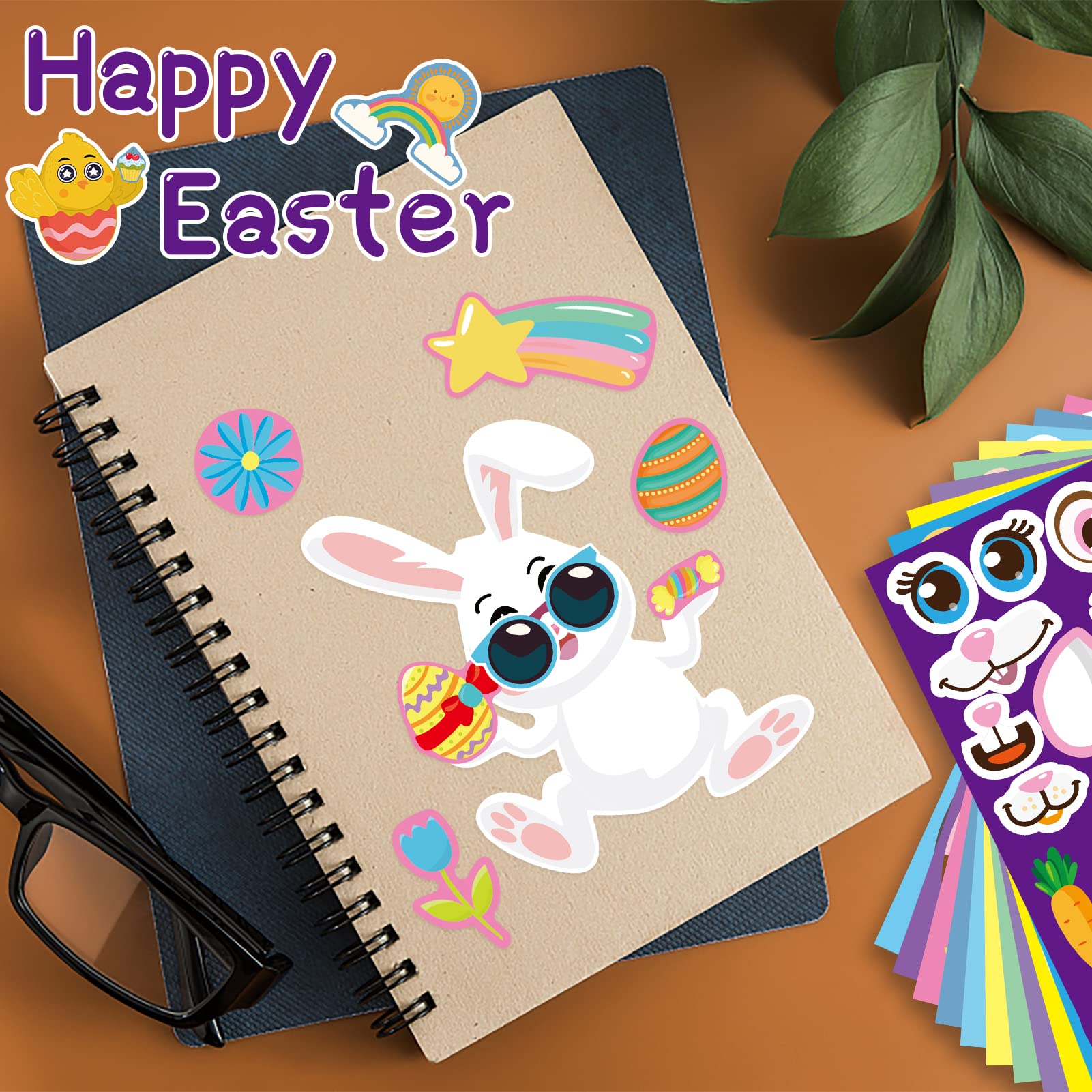 AOLDHYY 36 PCS Easter Make Your Own Stickers Mix and Match Stickers with Chick Bunny Egg Sheep Easter Stickers for Kids Party Favors Supplies Easter