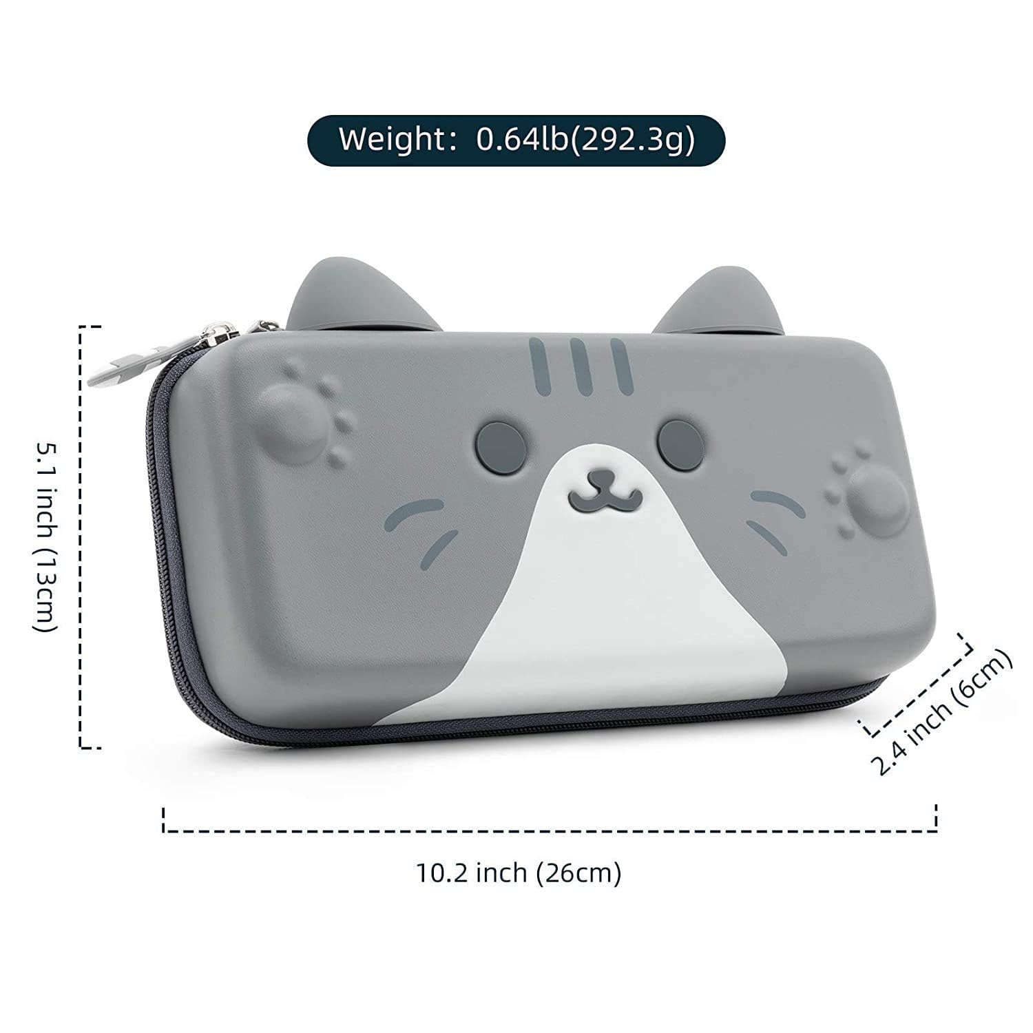 GeekShare Cat Ears Carry Case Compatible with Nintendo Switch/Switch OLED - Portable Hardshell Slim Travel Carrying Case fit Switch Console & Game Accessories (Grey, Large)