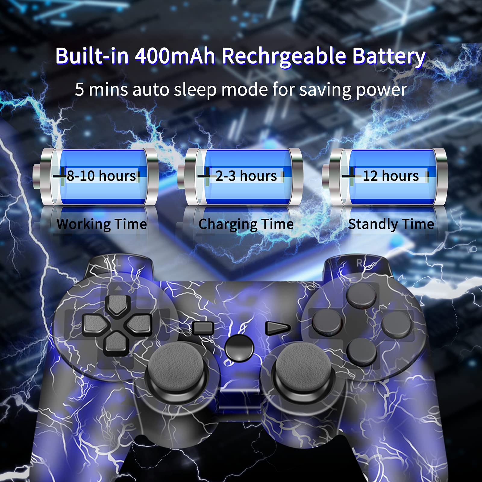CFORWARD Wireless Controller, Game Controller Compatible for Play3 Controller, Wireless Bluetooth Gamepad with Charger Cable Thumb Grips
