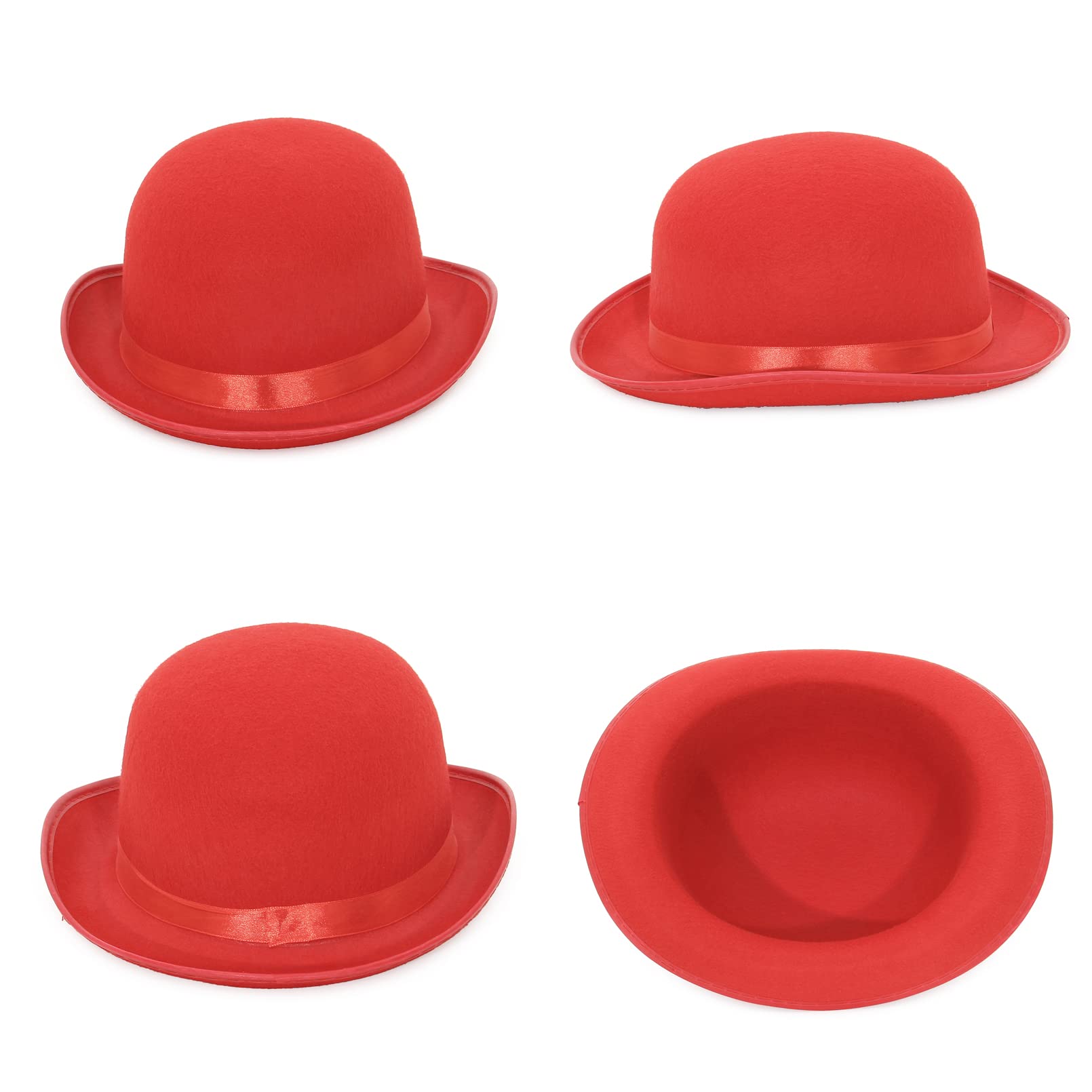GEMVIE Classic Black Felt Derby Hat Lightweight Bowler Hat Novelty Costume Hat for Party Dress Ups Red