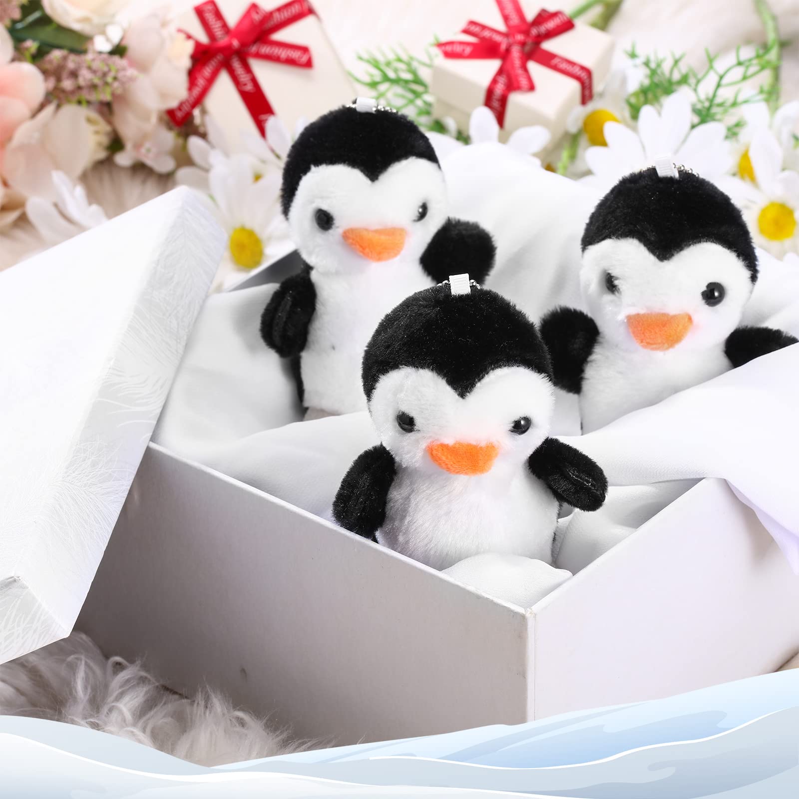 Skylety 8 Pcs Penguin Plush Keychain 4 Inch Stuffed Animal Bulk Small Hanging Stuffed Penguin Doll Mini Soft Companions Gift Present Party Favors for Kid Birthday Decoration(Black)