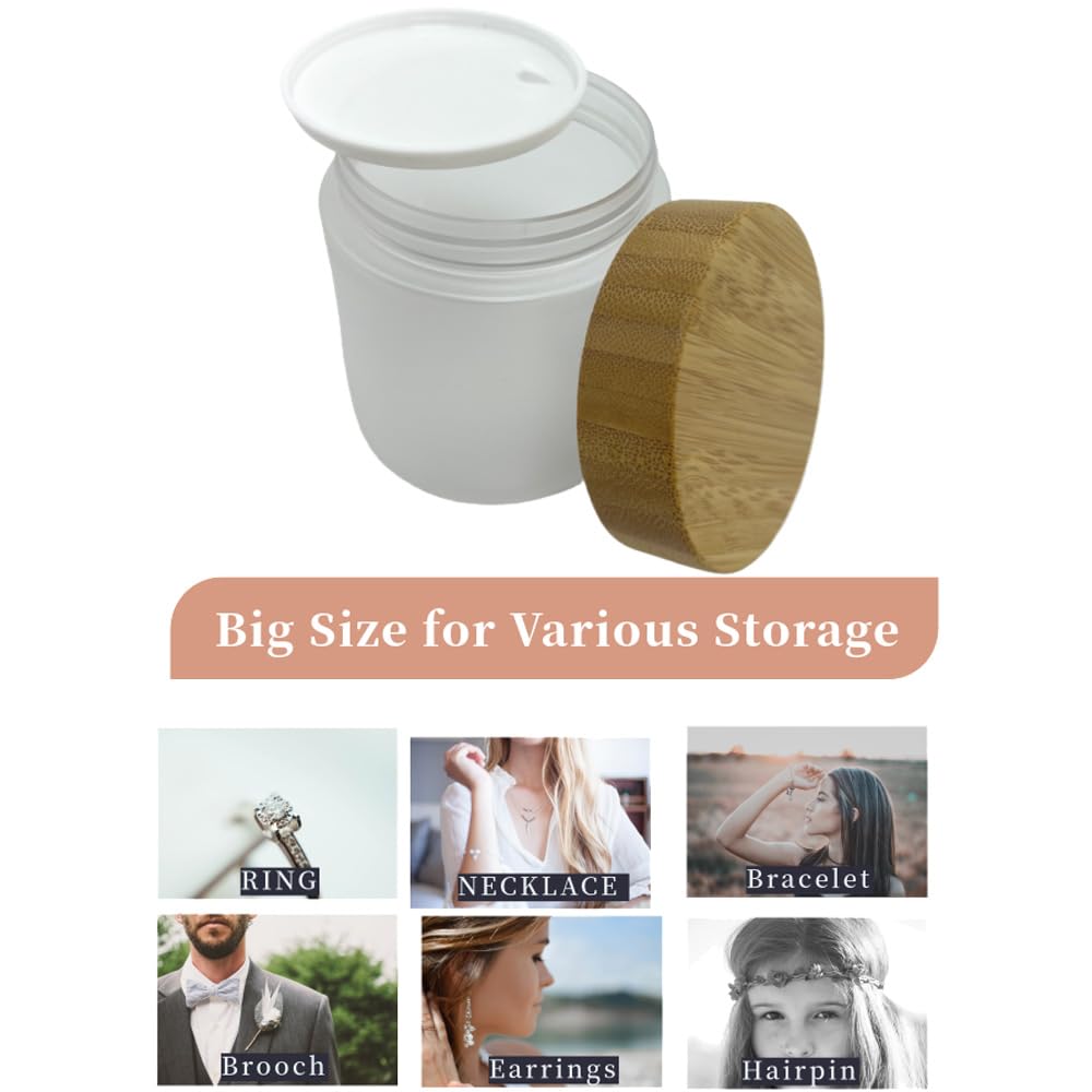 BEECO GIF2U Empty Bamboo Lid Jar 8oz/250g,Refilable Plastic Round Cosmetic Containers for Powder,Body Butter,Cream,Lotion,Wide Mouth Makeup Sample Storage Pot Dispenser(Frost)