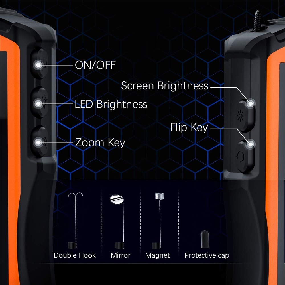 BHVXW 5.3mm 4.3inch LCD Screen Inspection Endoscope Camera IP67 Waterproof Borescope Semi-Rigid Cable Camera with LED Lights