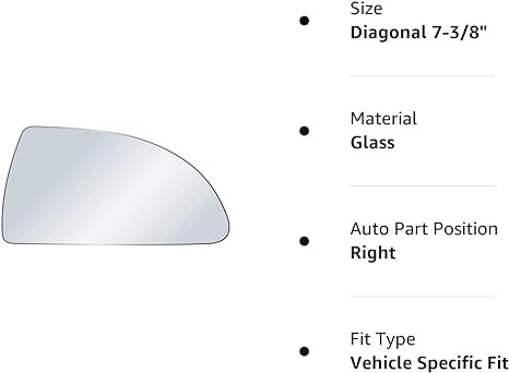 exactafit 8991R Passenger Side Mirror Glass Replacement Repair Compatible With 2006-2013 Chevy Impala, 2014-2016 Chevy Impala Limited