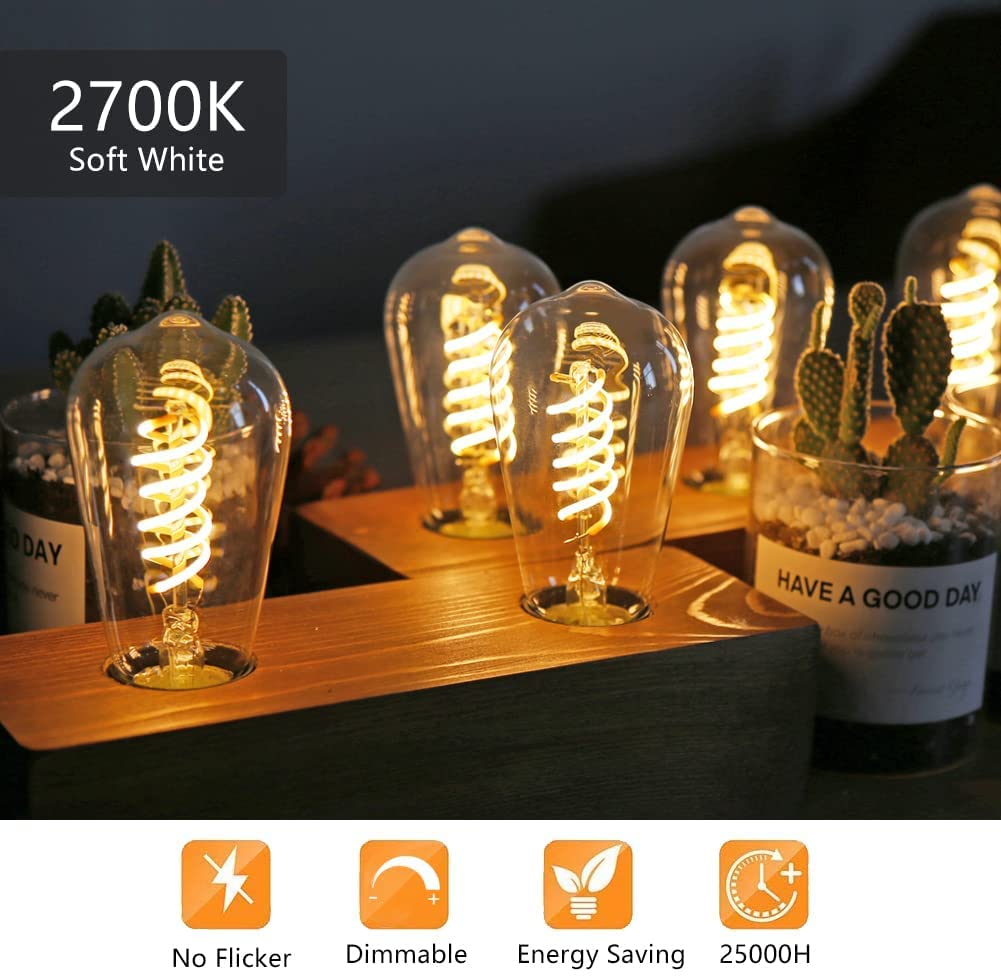 BORT 6W Vintage LED Edison Bulbs, ST58/ST19, Warm White 2700K, Antique LED Filament Light Bulbs, Dimmable, 60W Equivalent, 600LM, E26 Standard Base, Clear Glass 6W-2700K-6Pack