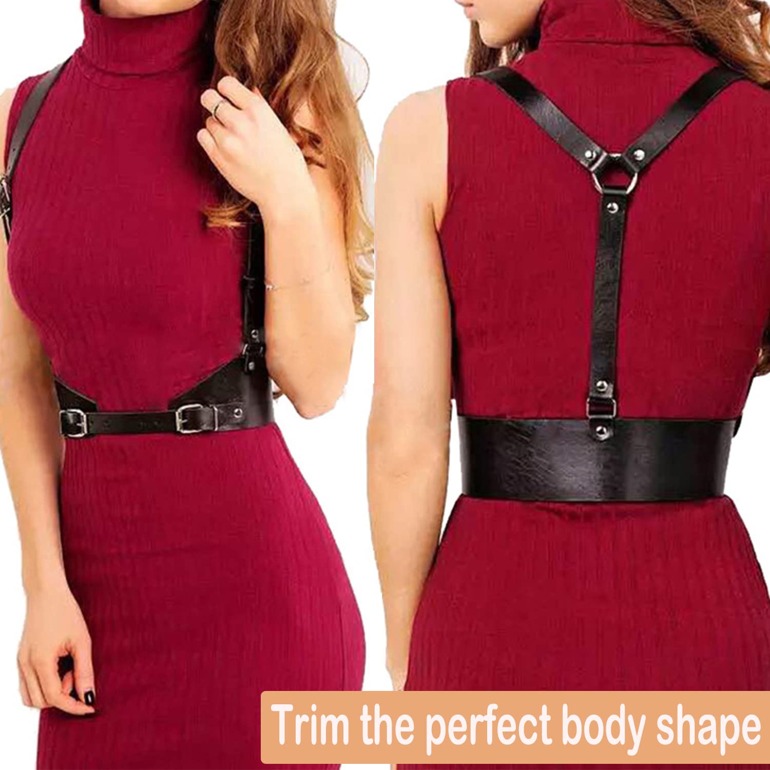 AONEWIN Women's Body Leather Harness Punk Belt Skinny Body Adjustable Suspender For Dresses