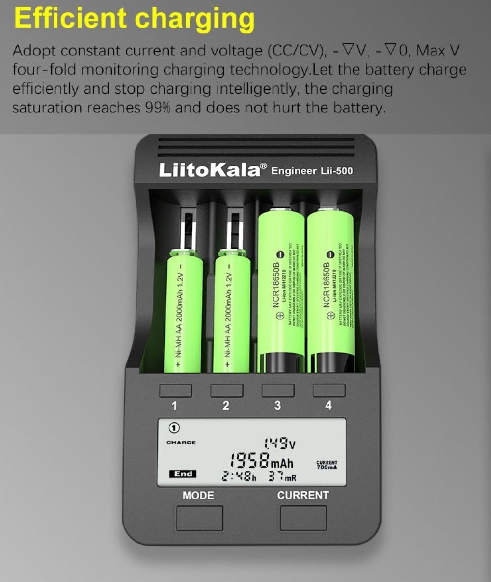 LiitoKala Lii-500 18650 Battery Charger Smart Universal Charger LCD Display for 26650 AA AAA Battery Touch Button LCD Display Test The Battery Capacit