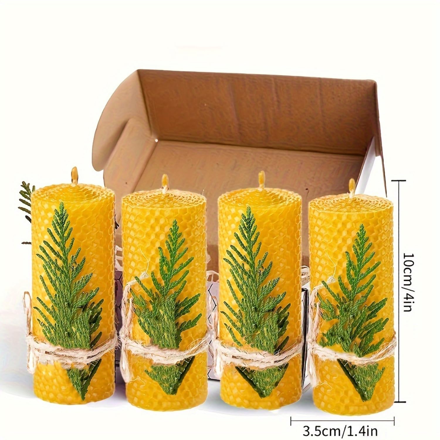 Beeswax Pillar Candles Set of 4 - Handmade Pure Beeswax Rolled Candles for Gift & Home Décor (1.4" x 4", Red)