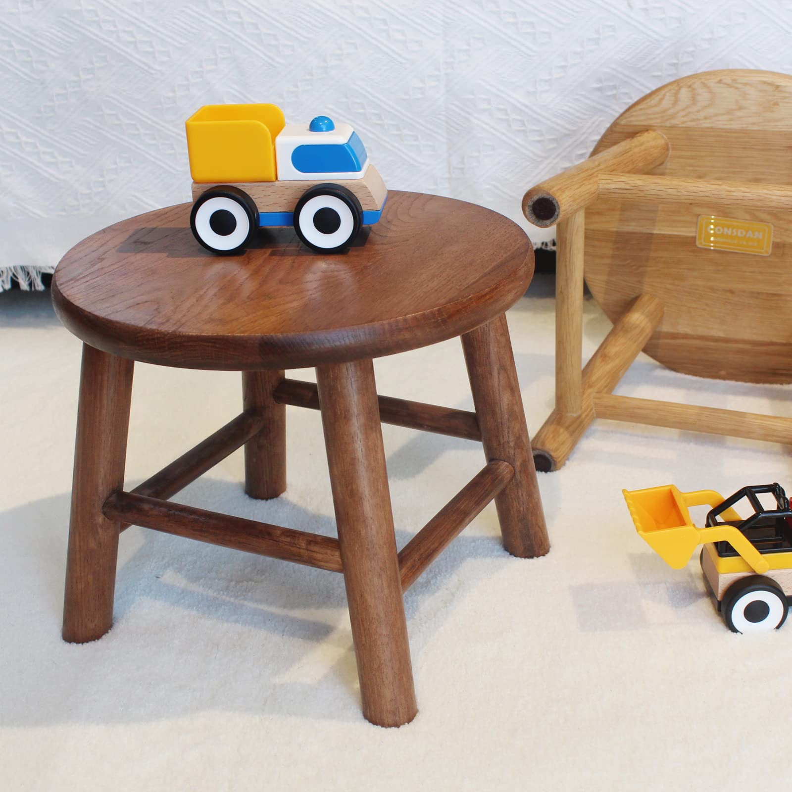 CONSDAN Kids Stool, Milking Stool, USA Grown Oak, Plant Stand, Handcrafted Solid Wood Stool, 9" Low Stool, Round Step Stool, Wooden Stool for Kids, Small Short Stool, Shoe Changing Stool(Chocolate)