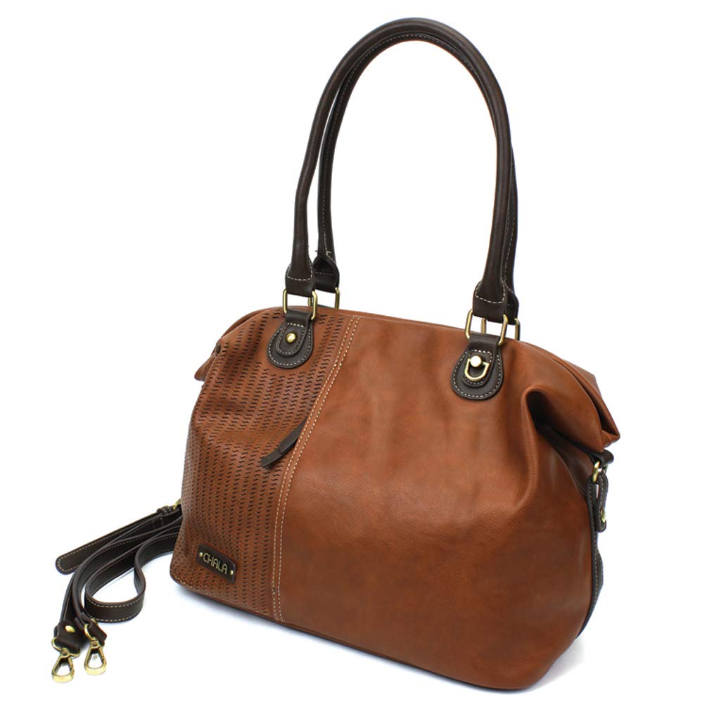 CHALA Laser Cut Crossbody Shoulder bag Tote Bag Faux Leather Brown