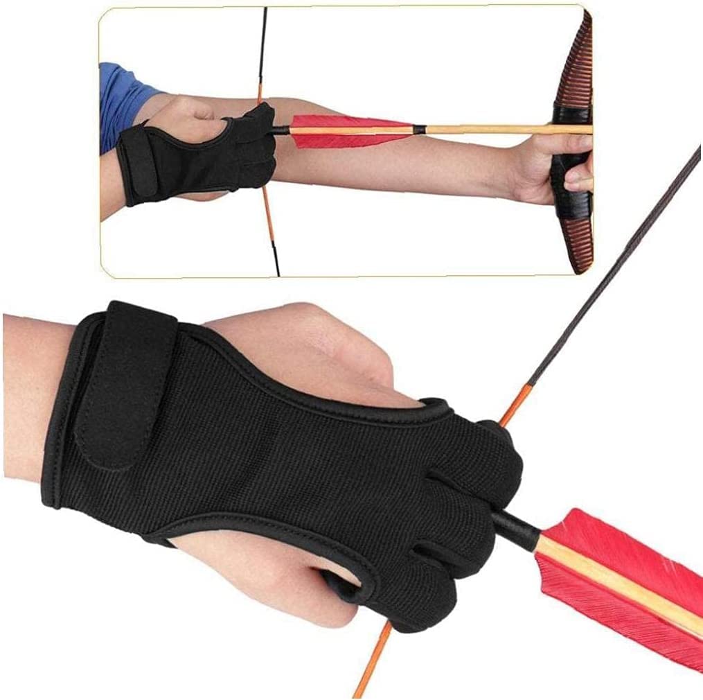 Archery Gloves Finger Protector Arrow Bow Three Finger Recurve Protective Gear Accessories Black for Adult Beginner M jiangyu1994 (Size : M)