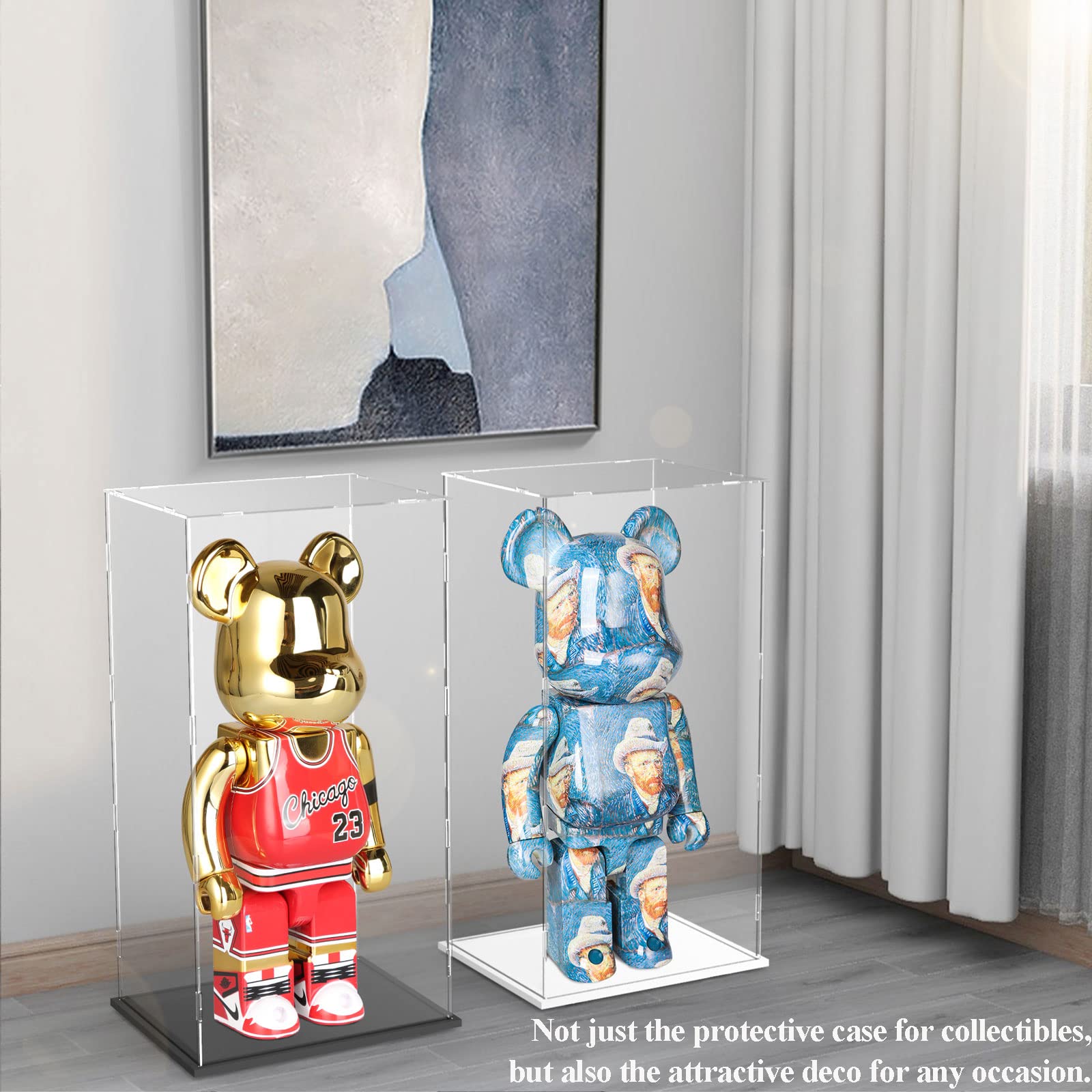 DuvinDD Acrylic Display Case for Large Collectibles, 29 inch Tall Clear Display Box for Bearbrick 1000% Lego 10341 Doll Figure Dustproof Protective Showcase Stand, Assemble Acrylic Box with Black Base