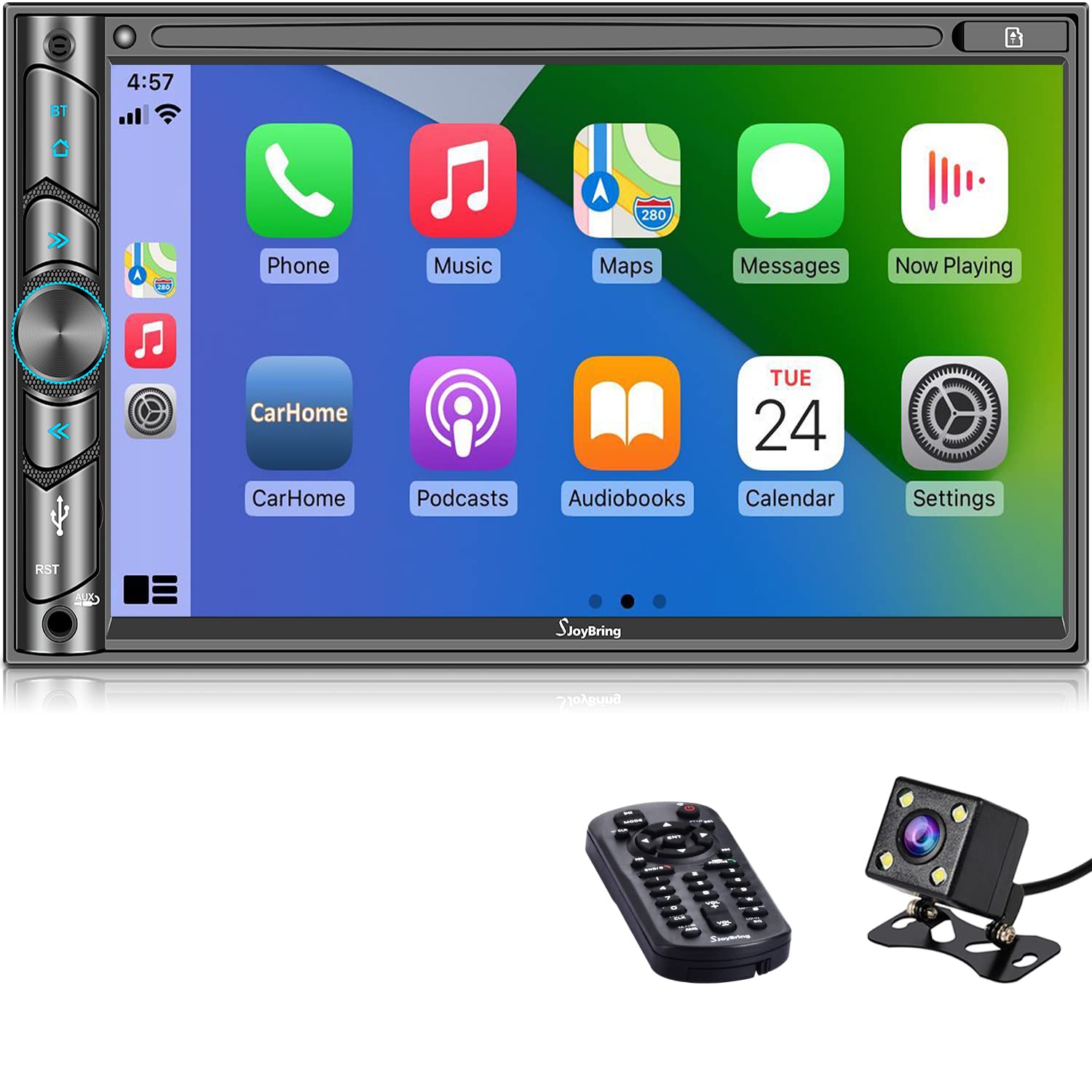 Double Din Car Stereo with Mirror Link for iOS & Android, 7" Full HD Capacitive Touchscreen Carplay, Support Backup/Front Camera, Bluetooth 5.0, Steering Wheel, AM/FM Car Audio Receivers