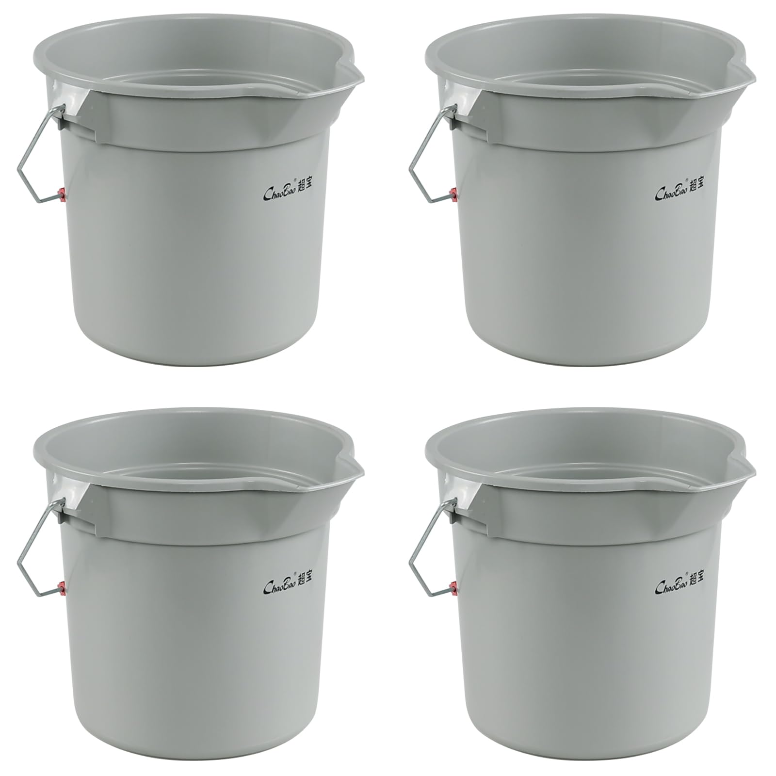 Begale 3.5 Gallon Commercial Cleaning Pail, Plastic Round Car Wash Bucket with Handle, Gray, Pack of 4