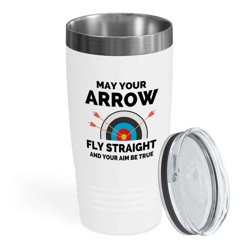 Archery White Ringneck Tumbler 20oz - your aim be true - Archery Shot Trainer Crossbow Compound Bow Hunting Arrow
