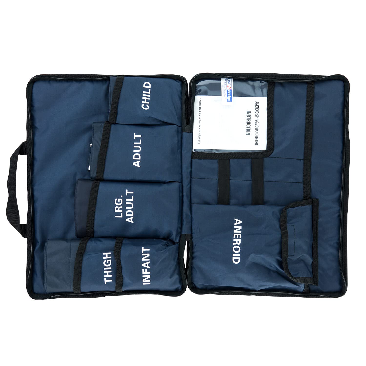 LINE2design Blood Pressure Aneroid Kit System - EMS Emergency Portable Travel Size First Aid Large Adult-Child Manual BP Universal Cuffs Kit-5 with 5 Different Sized Durable Cuffs Trauma Kits