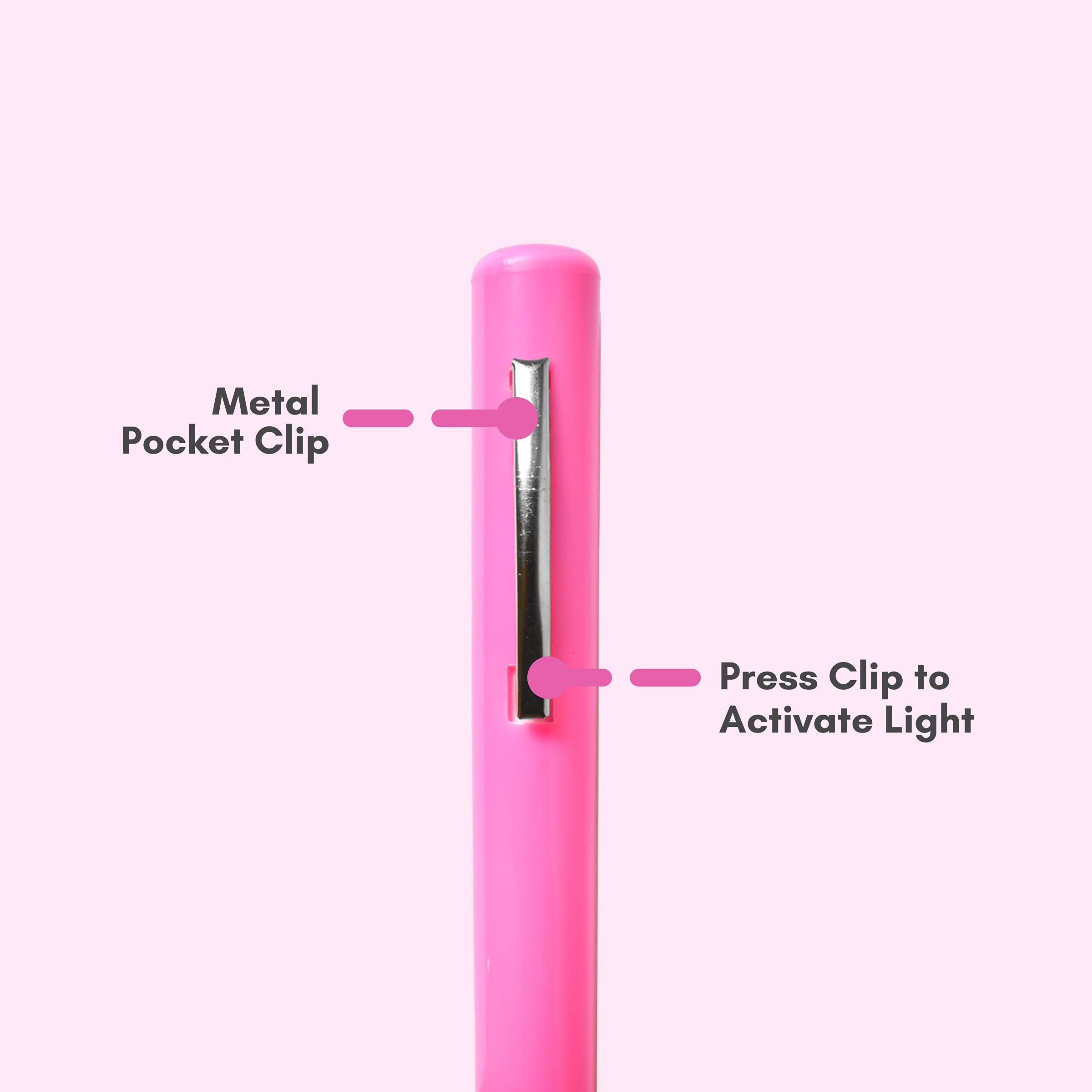 BV Medical Pink Penlights with Pupil Gauge and Pocket Clip, Pack of 6