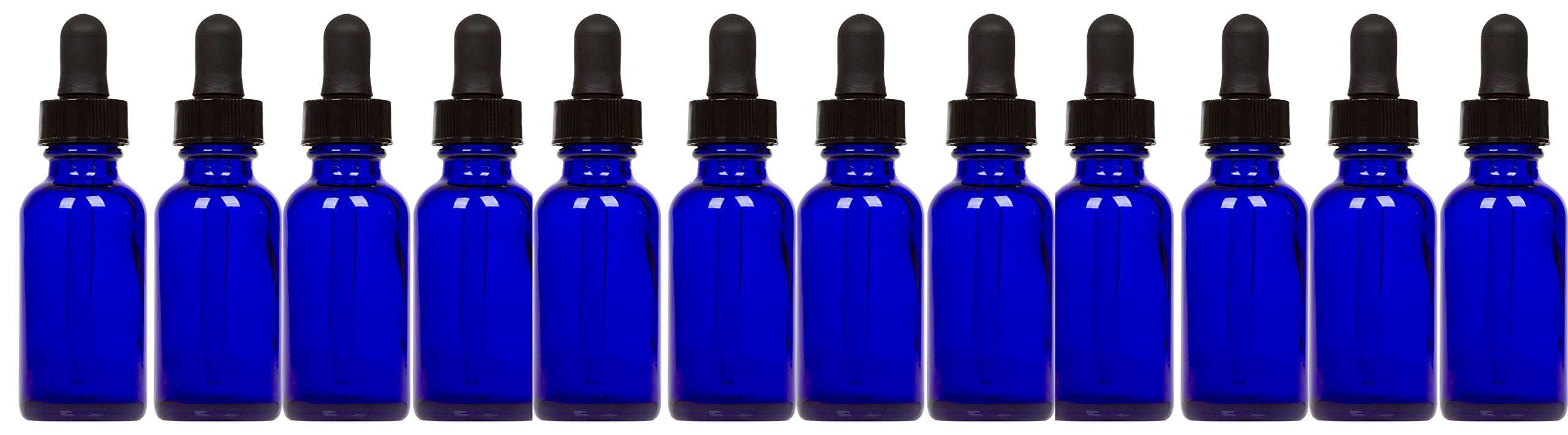 Cobalt Glass Bottles with Eye Droppers (1 oz, 12 pk) For Essential Oils, Colognes & Perfumes, Blank Labels Included