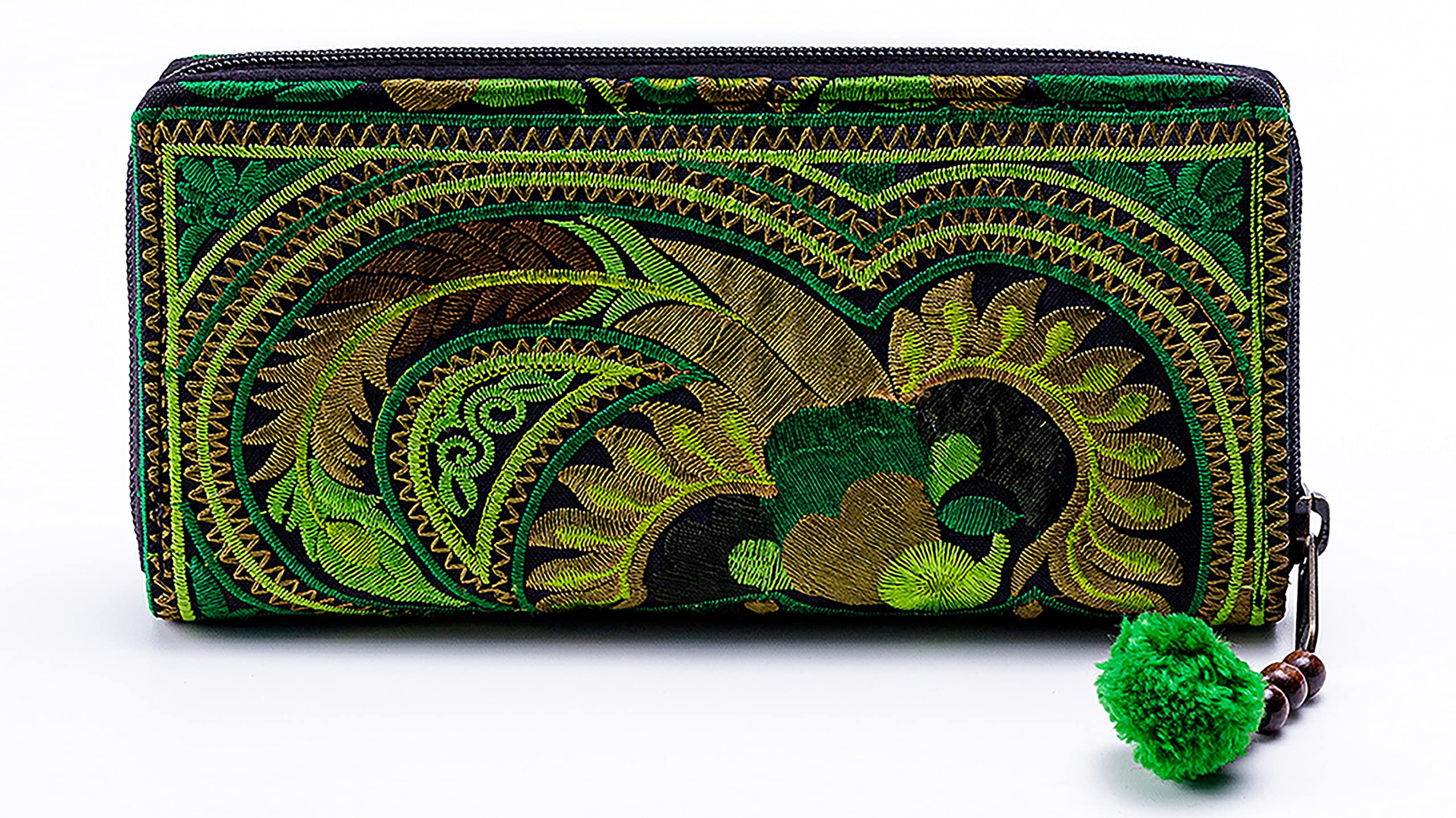 changnoi Unique Handmade Women's Wallet Thai Hmong Embroidered Fabric (Bird Green)