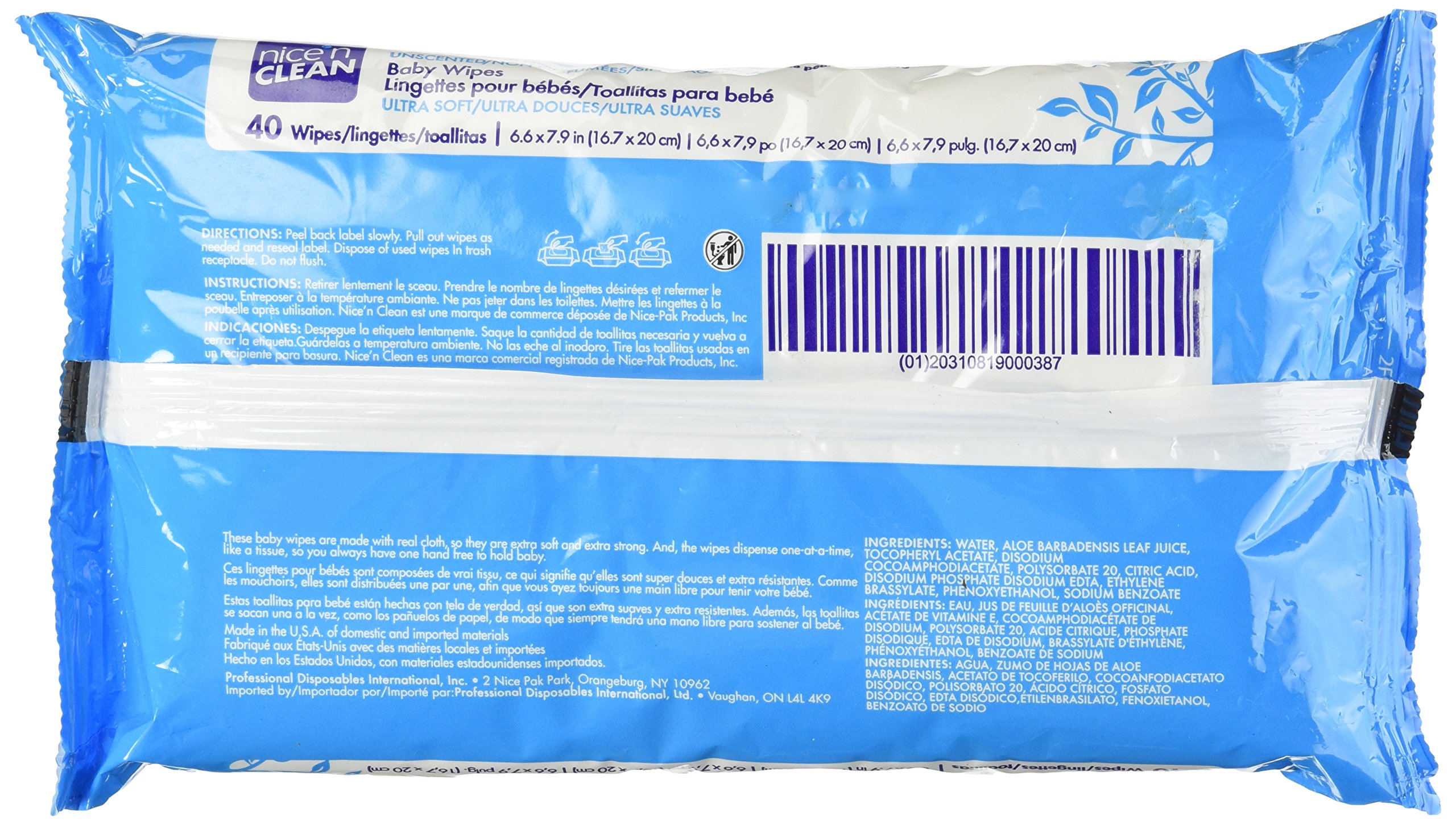 Nice 'N Clean Baby Wipes with Aloe, Travel Pak, Unscented, Hypoallergenic, 40 Wipes