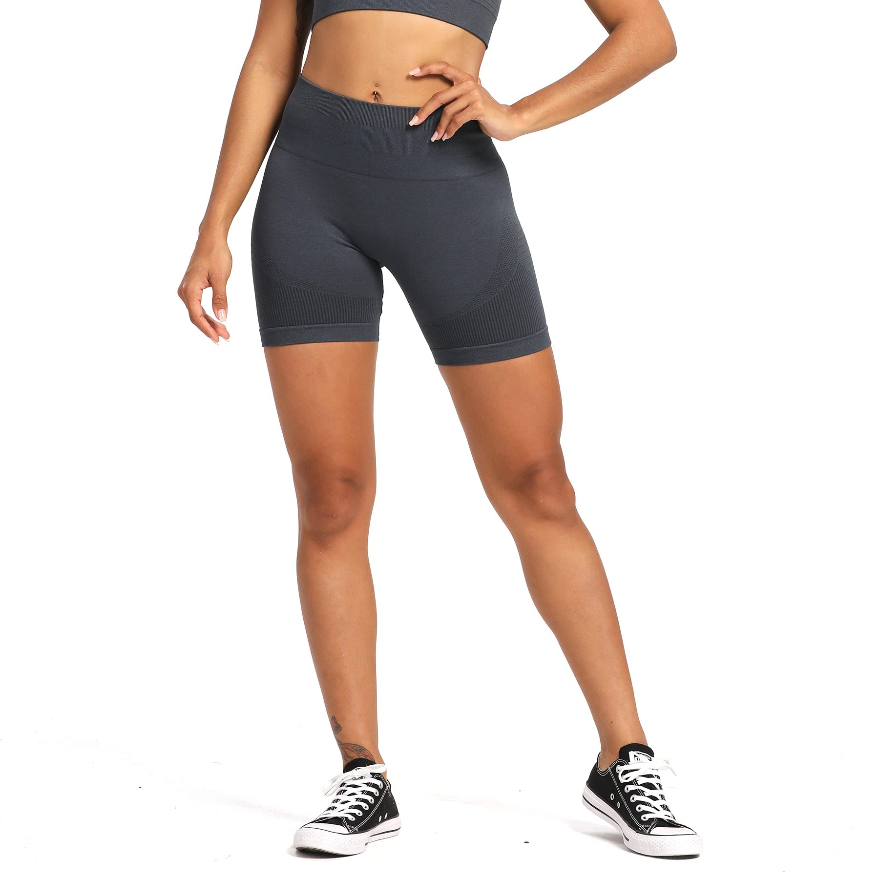 Aoxjox Seamless Workout Biker Shorts for Women Carbon Tummy Control High Waisted Exercise Athletic Running Yoga Gym Shorts (Carbon Grey, Medium)