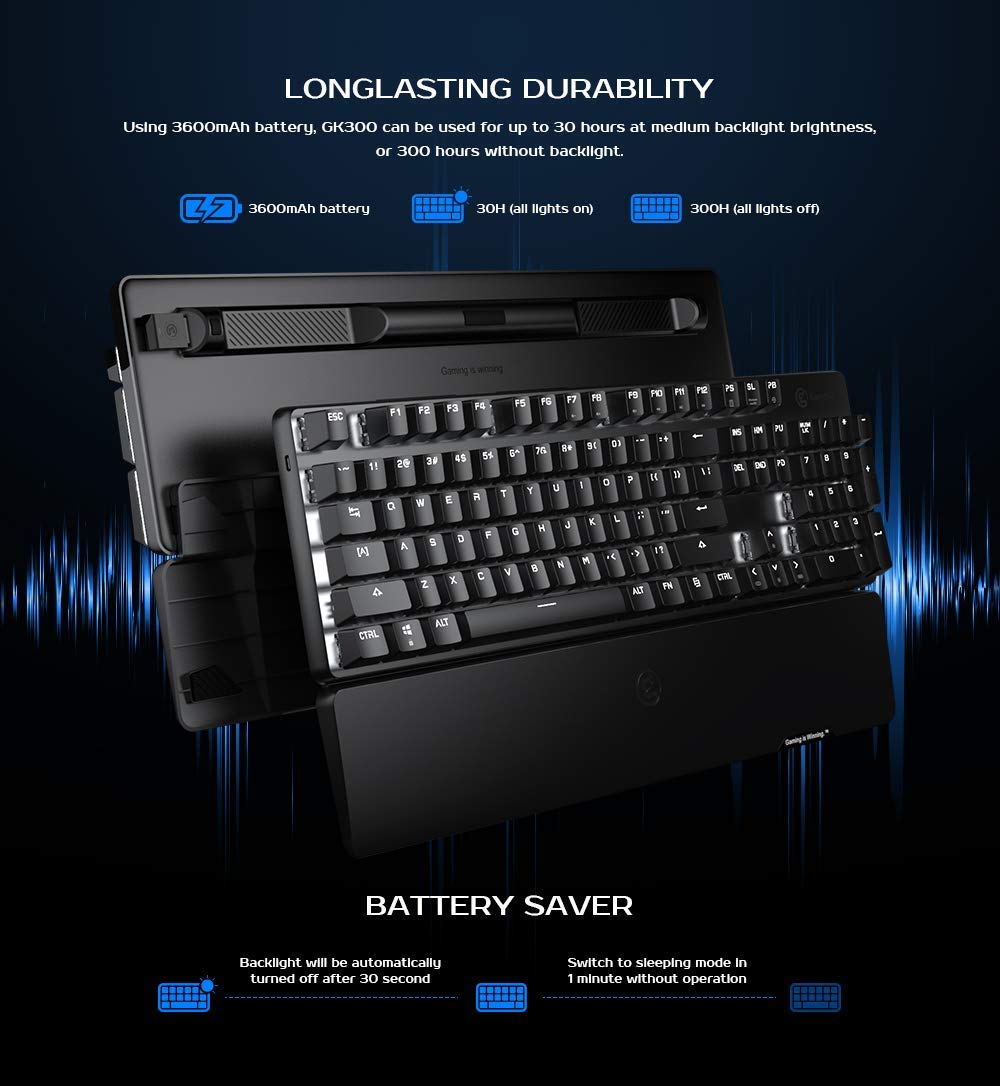 GameSir GK300 Wireless Mechanical Gaming Keyboard 2.4 GHz + Blutooth Connectivity, 1ms Low Latency, Aluminium Alloy Top Plate, Anti-ghosting for PC/iOS/iPad/Android Smartphone/Laptop and Mac (Renewed)