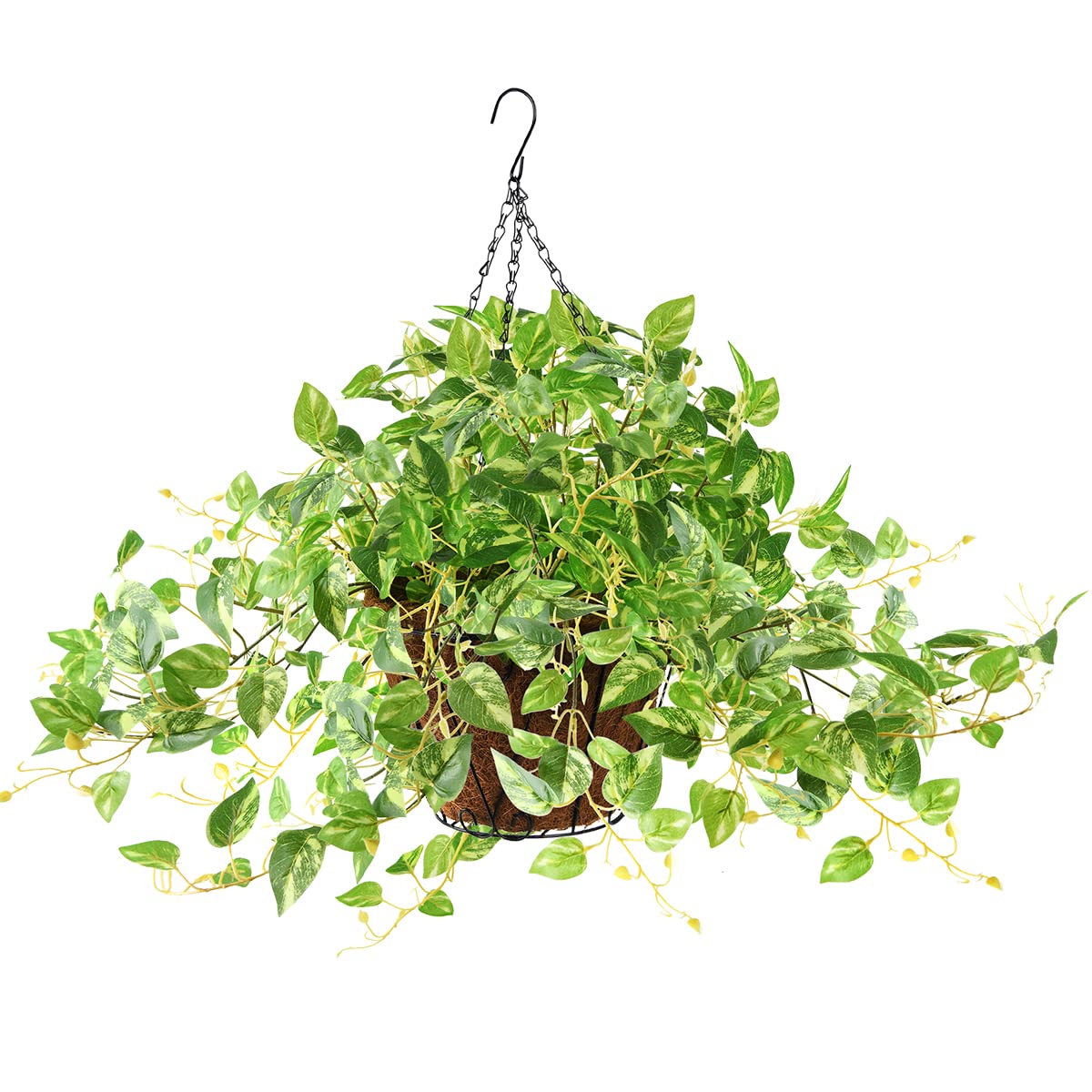 ZFProcess Artificial Flowers Hanging Basket with Artificial Ivy Vine for Outdoor/Indoor,Fake Ivy Vine Flowers in Coconut Lining Hanging Basket,4 Branches Ivy Vine Flowers in 12'' Basket(Green)