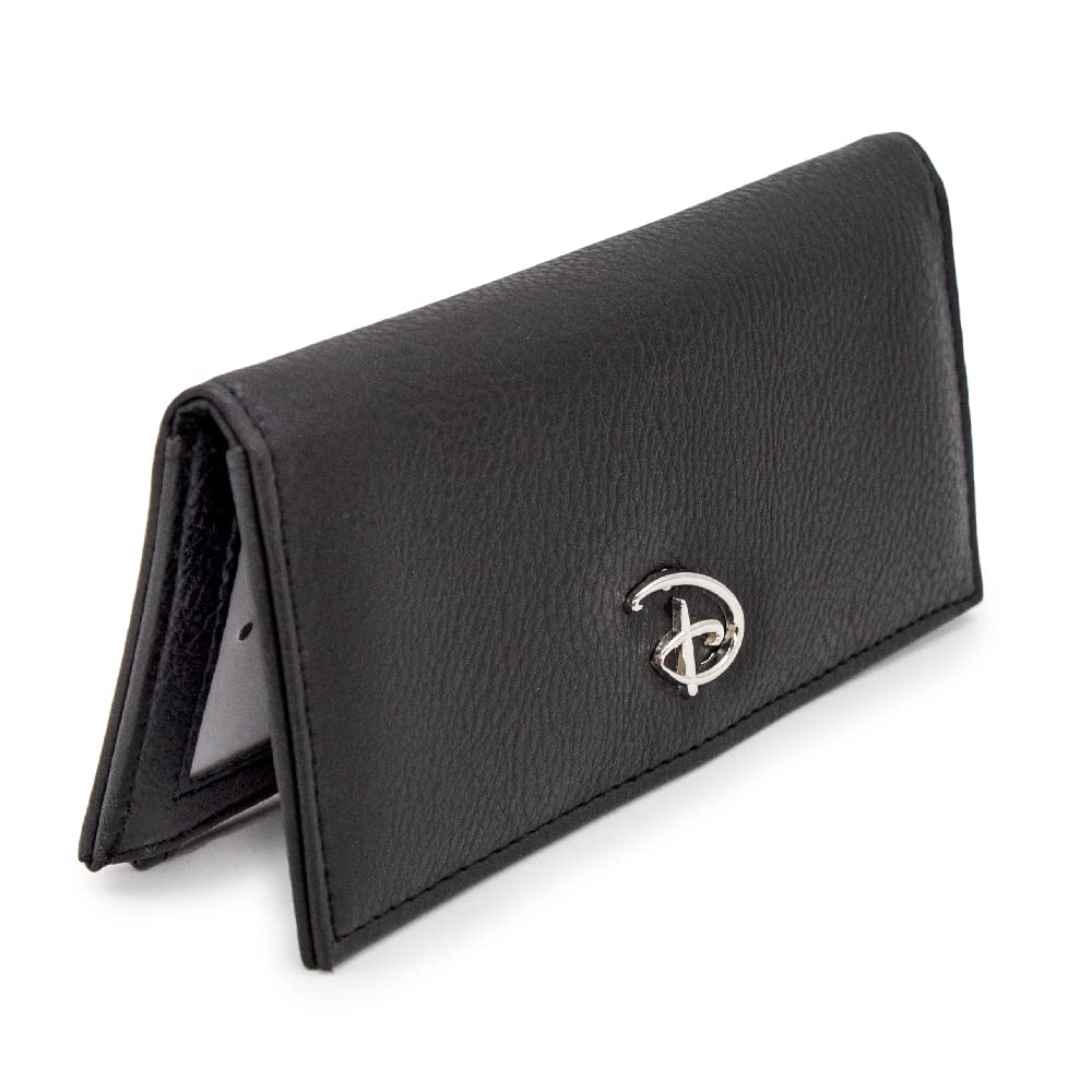 Disney Wallet, Fold Over, Snap Pouch, Disney Signature D Logo Silver, Black Vegan Leather