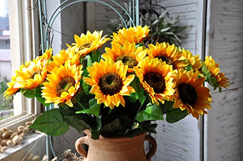 Charmly Artificial Sunflowers 5 Pcs Long Stem Fake Sunflowers Artificial Silk Flowers for Home Hotel Office Wedding Party Garden Decor 23.5'' High