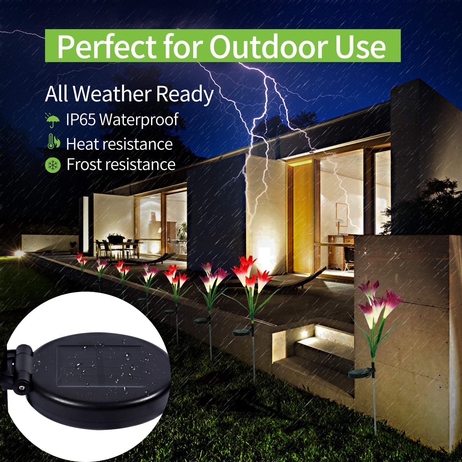 Hatstart Outdoor Solar Garden Lights,4 Pack Solar Patio Lights with 16 Bigger Lily Flower Lights Waterproof 7 Colors Changing LED Solar Powered Lights for Garden, Patio, Pathway