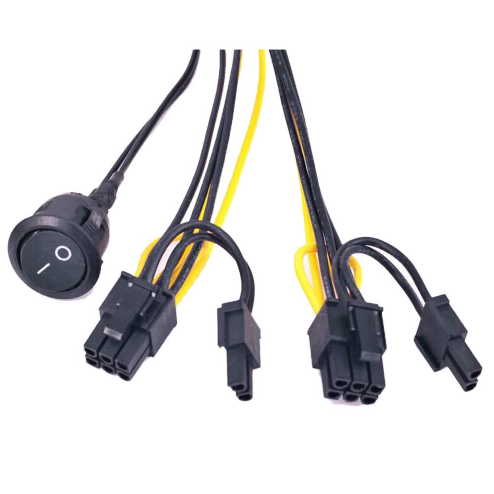 GinTai ATX 24 Pin to 2 Port PCIe 6+2 Pin 8-（pin） 6Pin Power Cable + On Off Switch