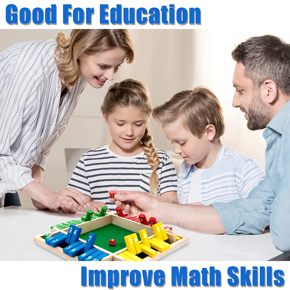 Shut The Box Game, 12 Inches Family Wooden Board Table Math Dice Games for Adults and Kids, 2-4 Player Classics Tabletop Version Games for Classroom,Home,Party or Pub
