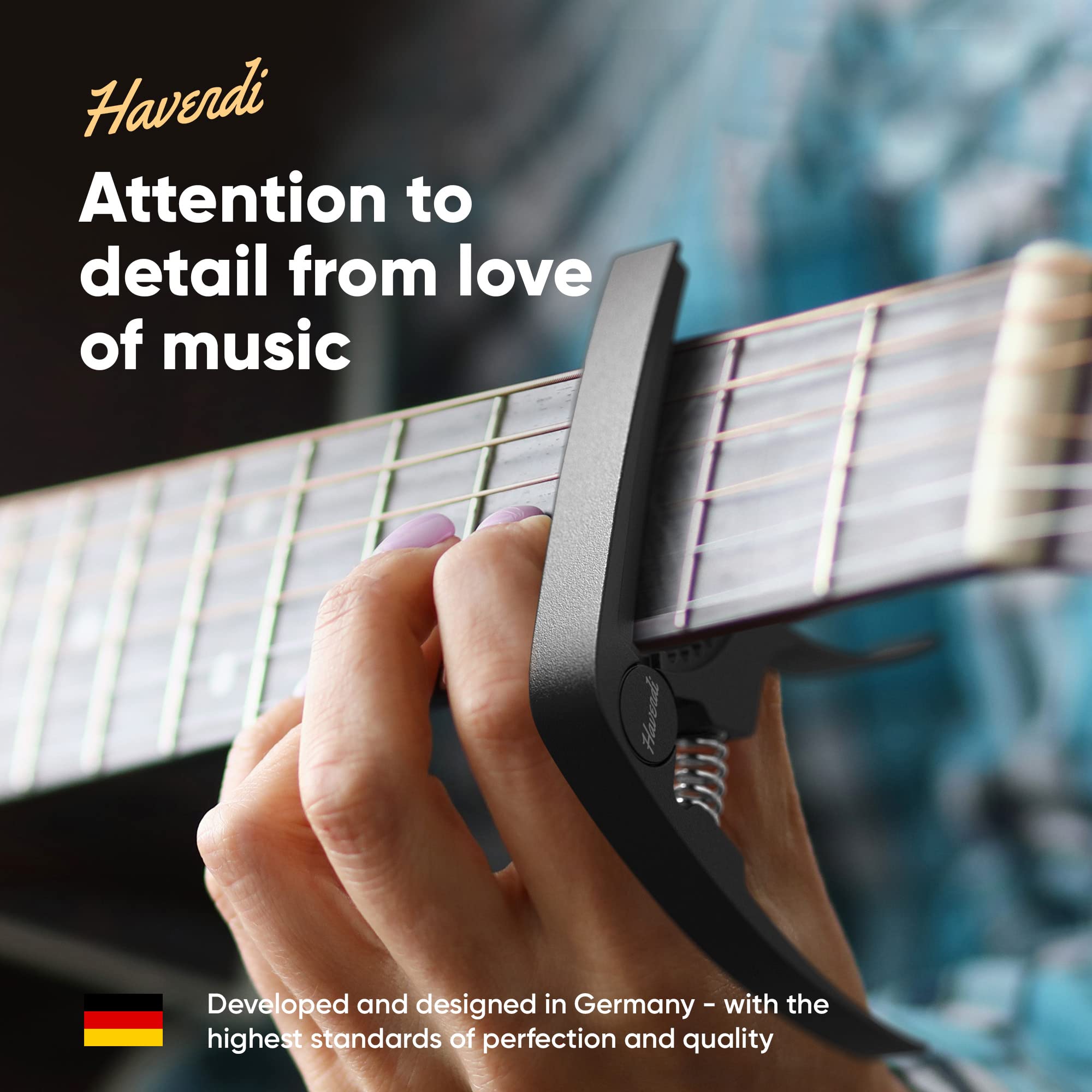 HAVENDI® Capo for Guitar + 3 Picks | Easy to use | Capo for Guitar - Acoustic Guitar, Classical Guitar, Electric Guitar & Ukulele