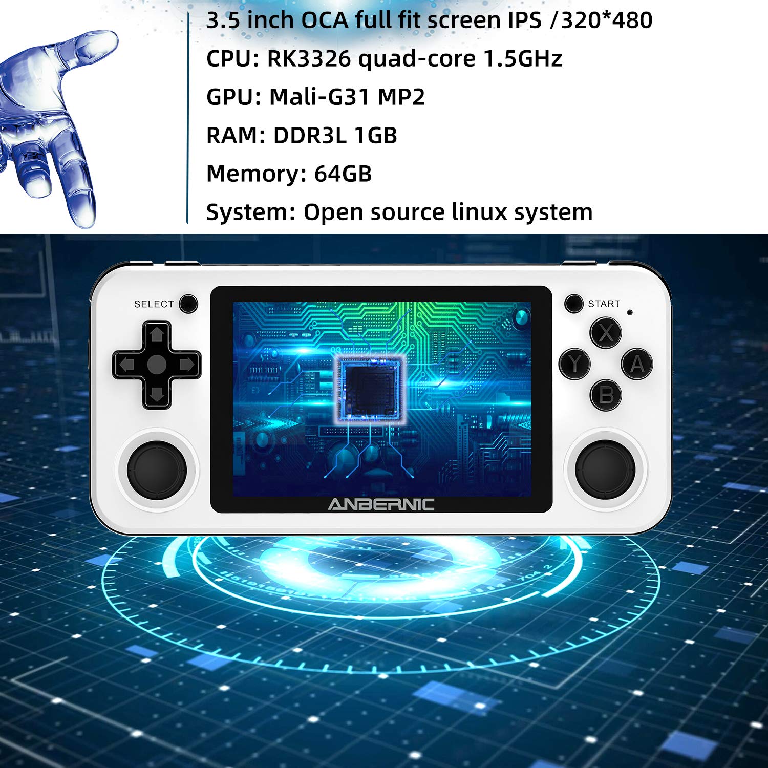 DREAMHAX RG351P Handheld Game Console with 64G TF Card 2500 Classic Games 3.5 Inch IPS Screen 3500mAh Battery, Video Games Player with Open Source System RK3326 Chip Quad-core 1.5GHz (Black)
