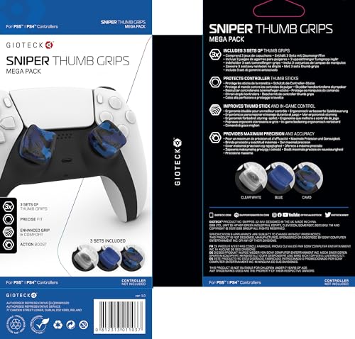 Gioteck SMP PS5 – Thumb Grips PS5 Megapack Caps/Caps/Protective Silicone for PlayStation 5 Joysticks – Non-Slip – Aiming Aid – PS5 Controller Protector (3 Pack) White/Blue/Black