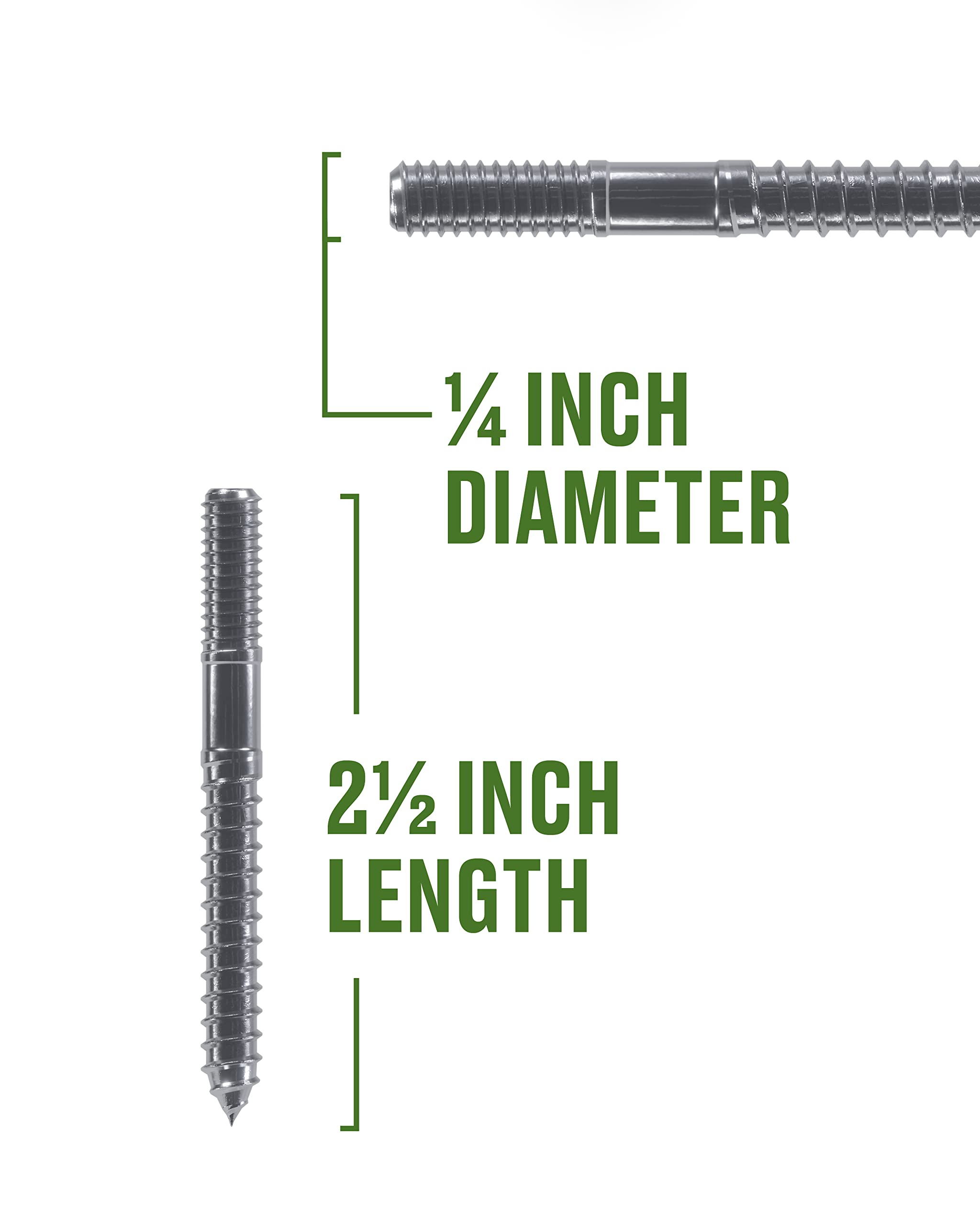 Hillman Group Hanger Bolt, Hurricane Hardware, 25 Pieces, Rust-Resistant, Durable, Headless Fasteners, (1/4" x 2 1/2") Stainless Steel (707316)