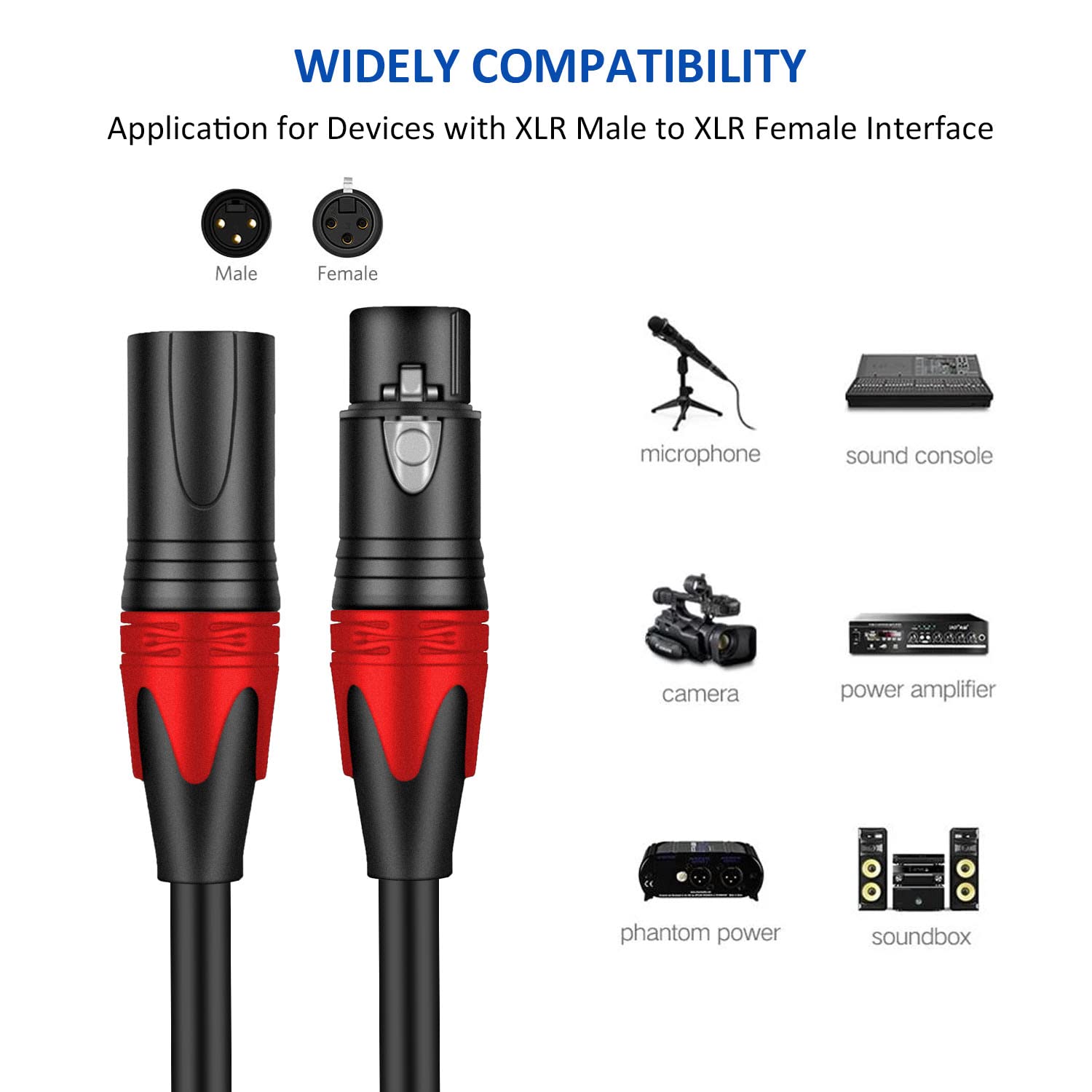 DREMAKE XLR Cable 50FT, XLR 3-Pin Male to XLR 3-Pin Female, Balanced XLR to XLR Microphone Cable for Powered Amplifier Pro Audio Recording Devices Mic Patch Cord