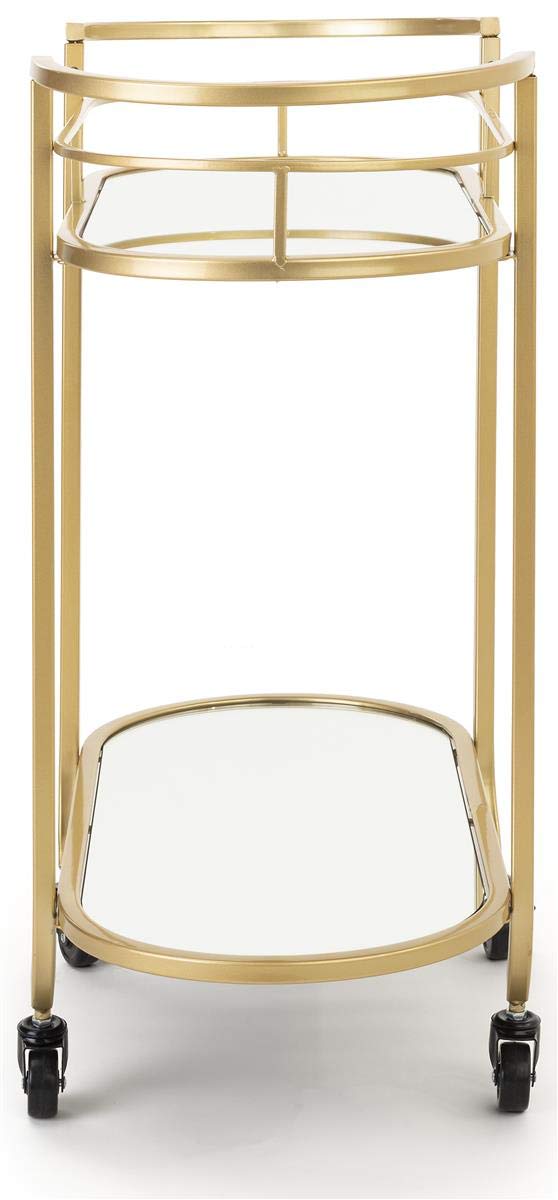Displays2go Champagne Gold Drinks Trolley, Mirrored Glass Decks, Four Casters - Satin Finish (FSBEVCART5)